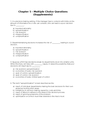 Chapter 5 - Capacity Management: Multiple Choice Questions - Chapter 5 ...