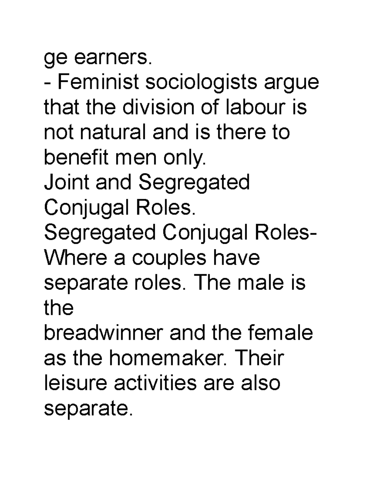 Sociology 101: Gender Division of Labour & Family Roles Notes - Studocu
