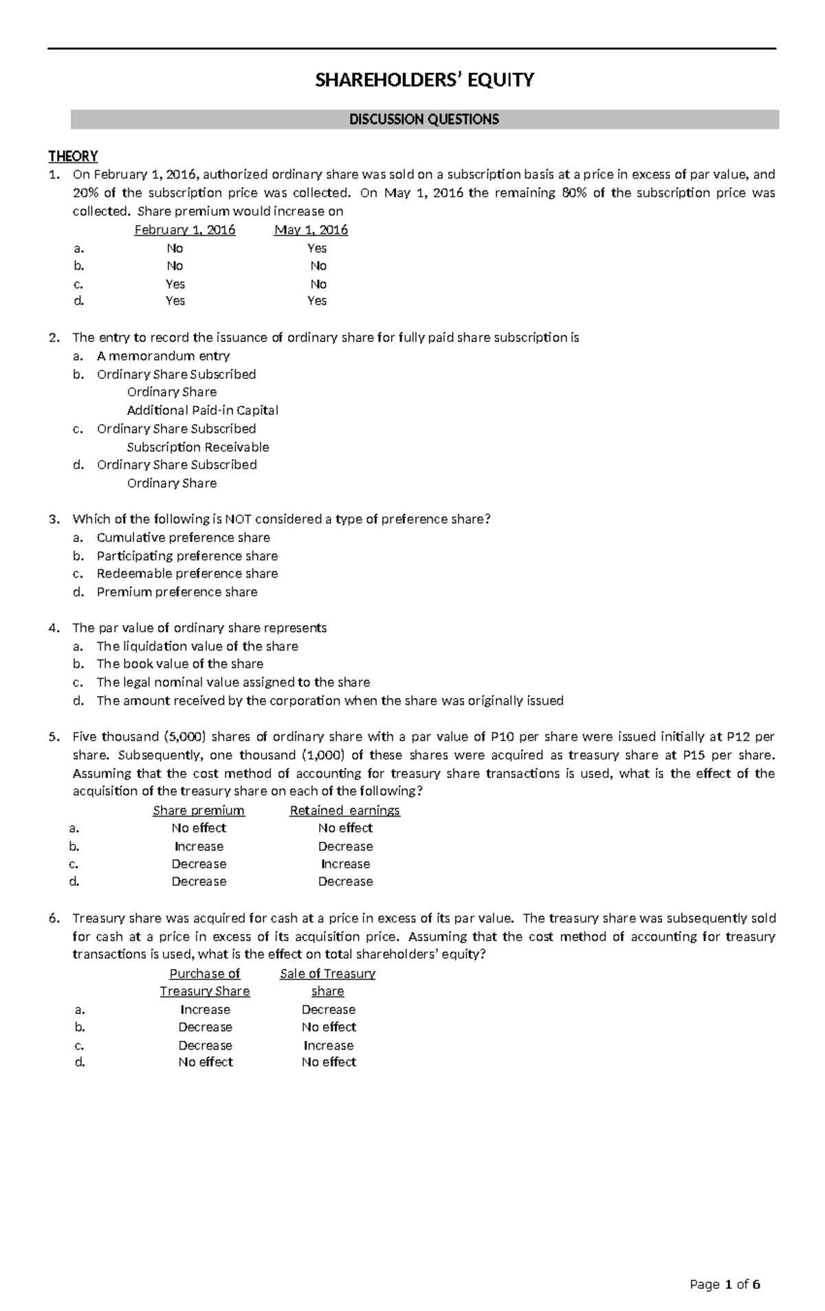 EQUITY DISCUSSION QUESTIONS - THEORY 101 - Studocu