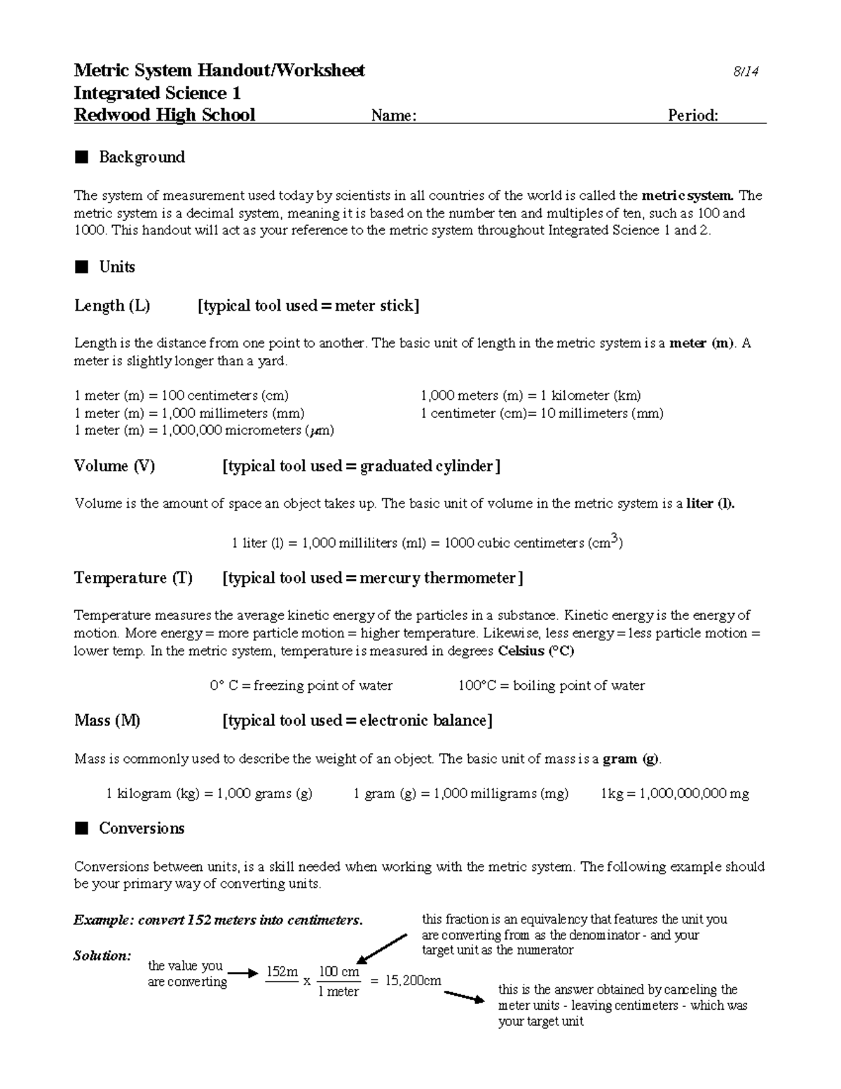 Integrated Science 1: Metric System Reference Handout - Studocu