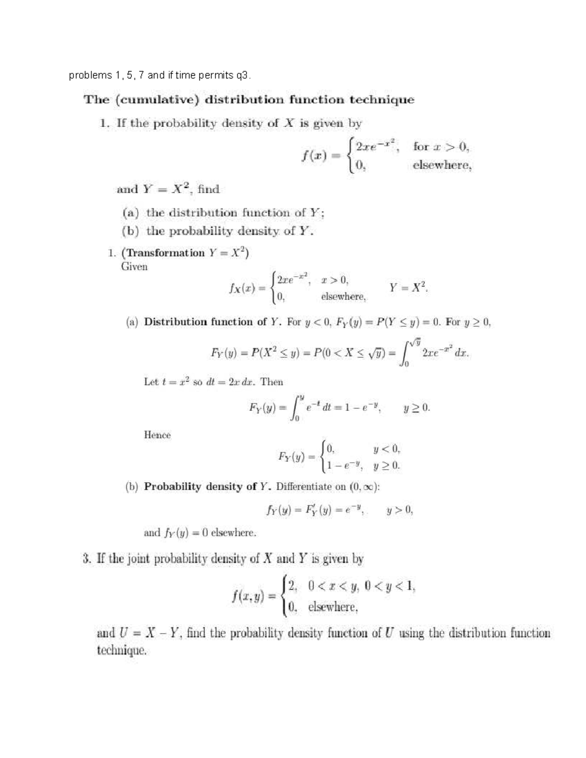 Recitation 10: CDF Techniques for Probability Density Functions - Studocu
