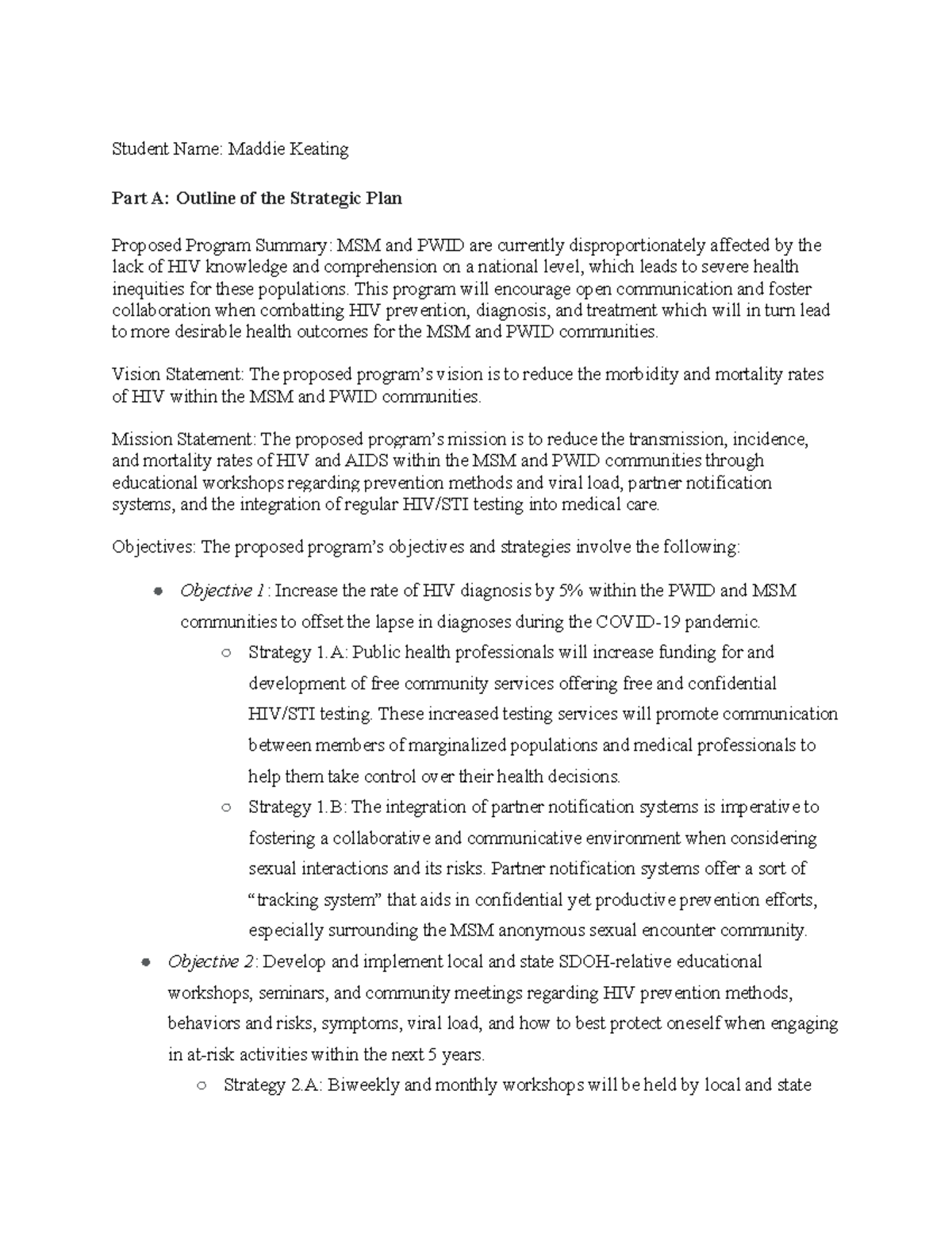 PHE 630 Journal 2: Strategic Plan for HIV Prevention in MSM & PWID ...