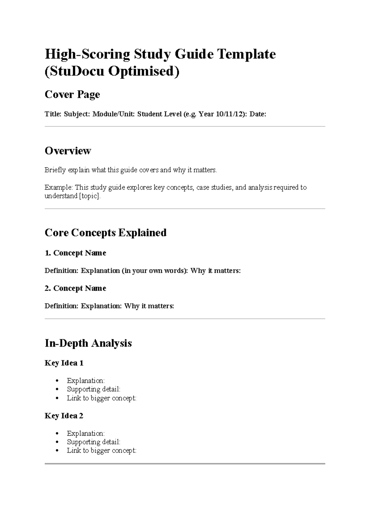 Study Guide Template for Core Concepts (Optimized) - Studocu