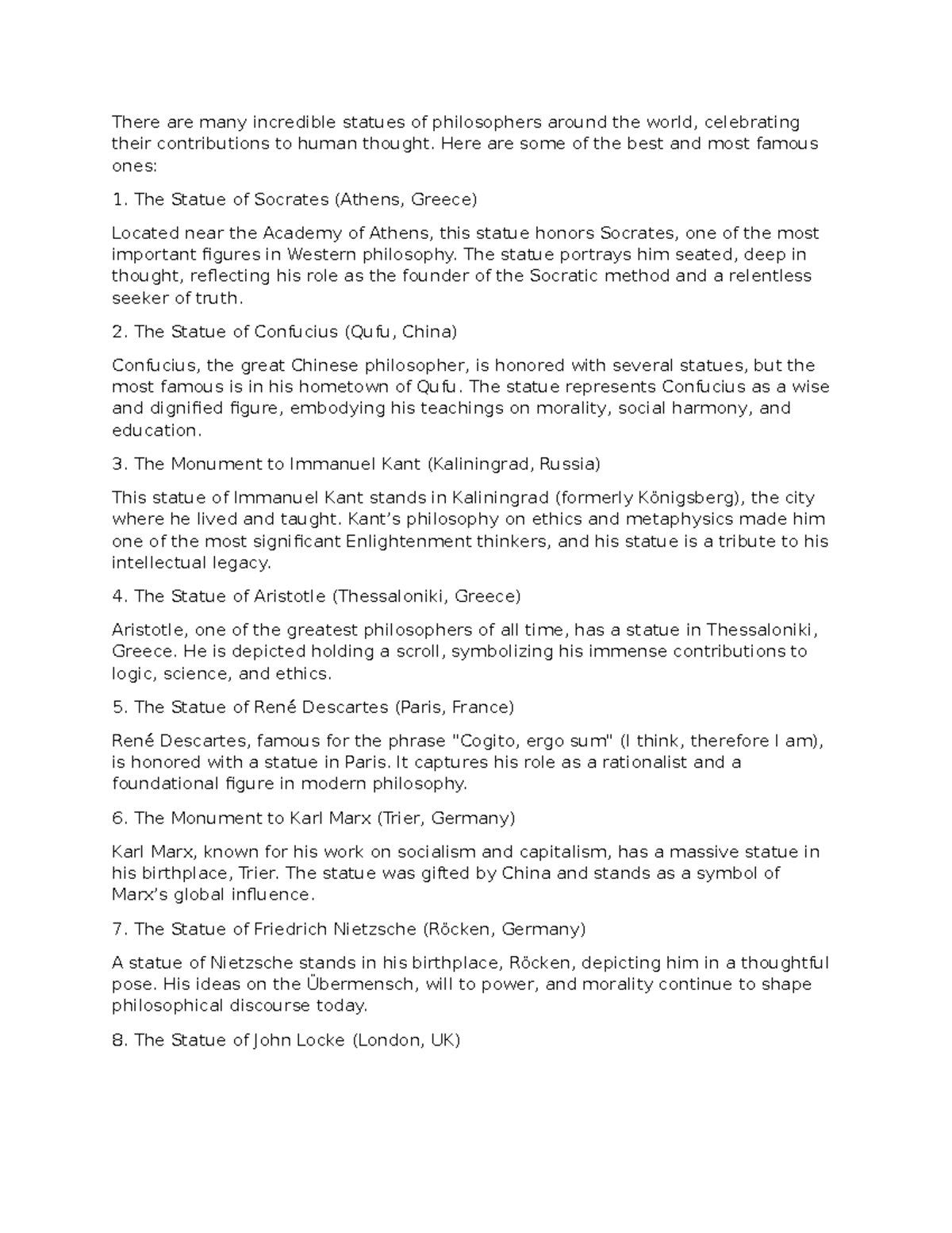 Philosopher Statues Around the World: A Visual Tribute - Studocu