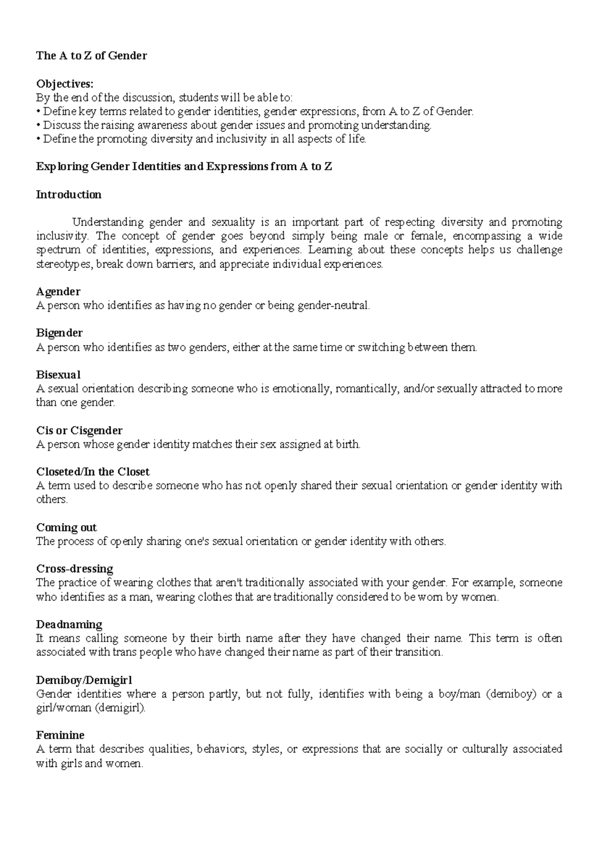 Gender and Society: A to Z of Gender Objectives (Group 6) - Studocu