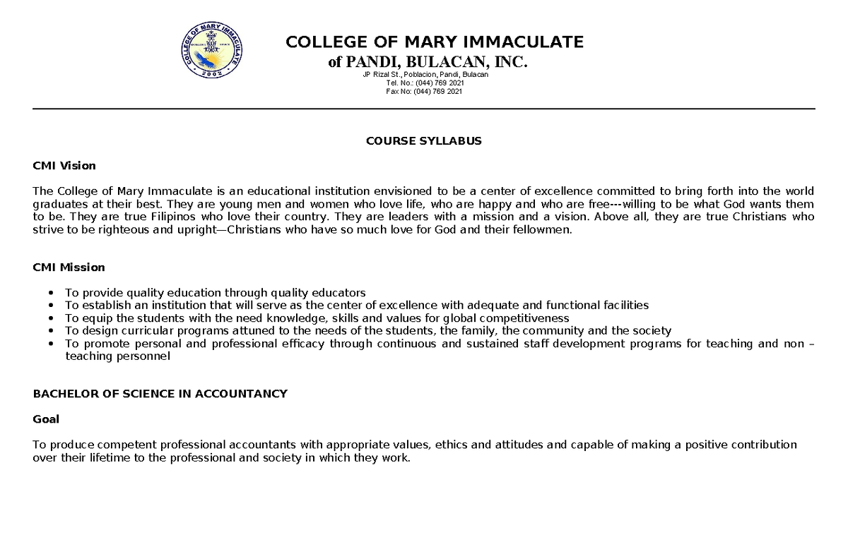 BSA Syllabus for NSTP: Course Goals, Objectives and Policies - Studocu
