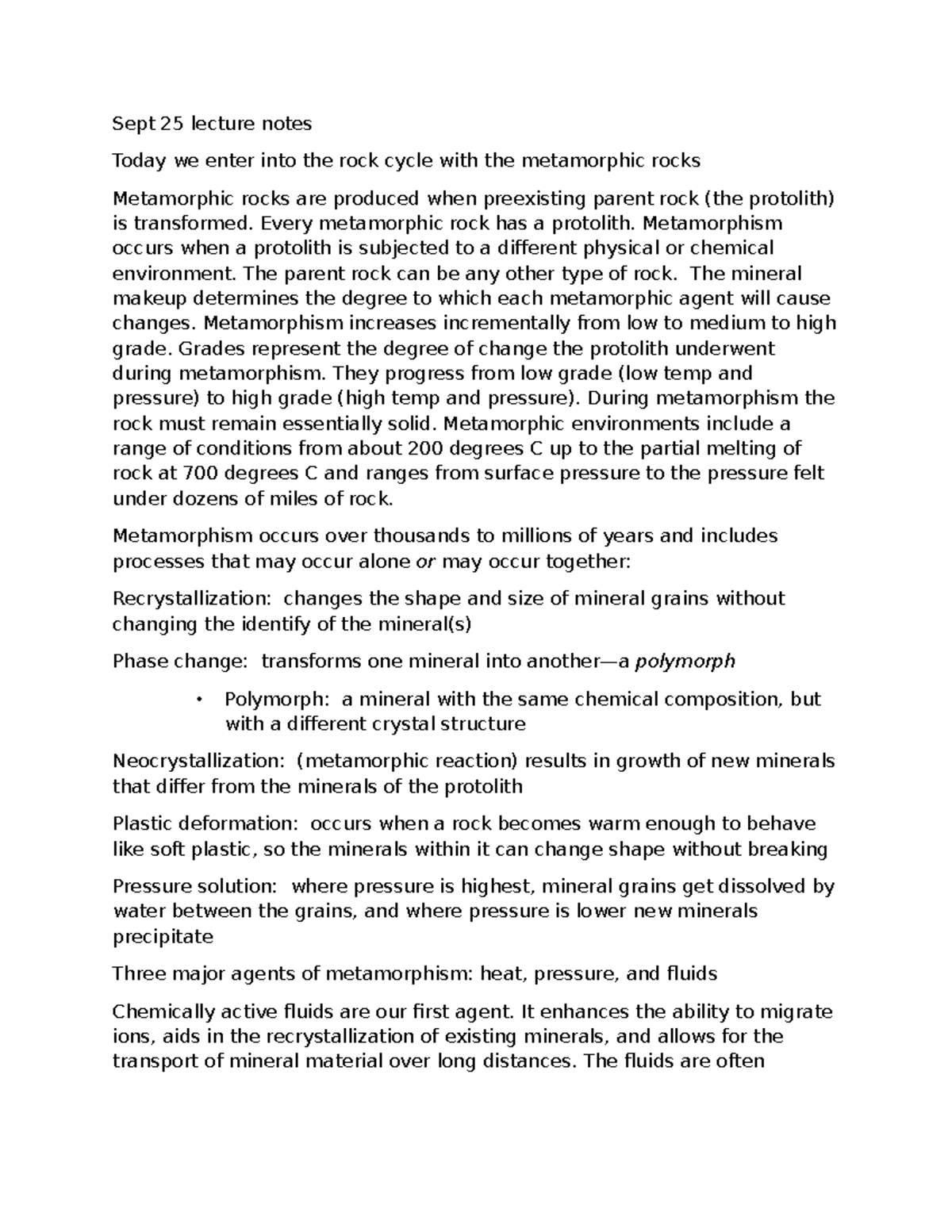 Metamorphism and Metamorphic Rocks: Lecture Notes (Geology 101) - Studocu