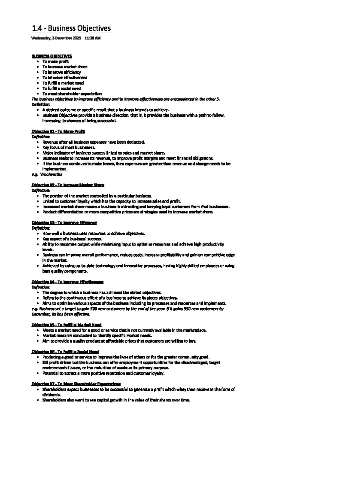 1.4 Business Objectives: Key Strategies for Success - Studocu