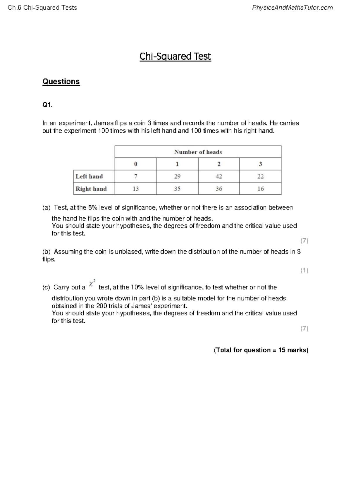 Ch.6 Chi-Squared Tests: Analysis of Coin Flipping and Defective Pins ...