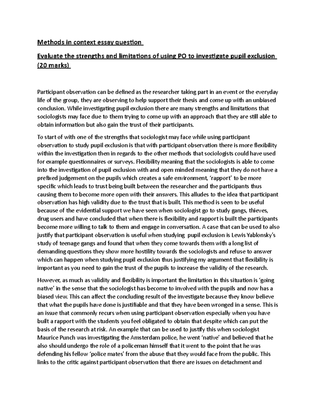 Evaluating Participant Observation in Pupil Exclusion: Strengths ...