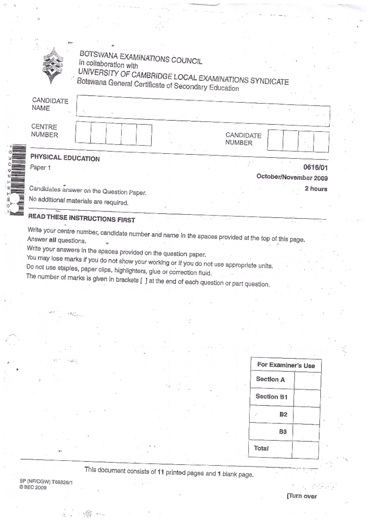 BEC 2009 Physical Education Paper 1 Exam Review and Insights - Studocu