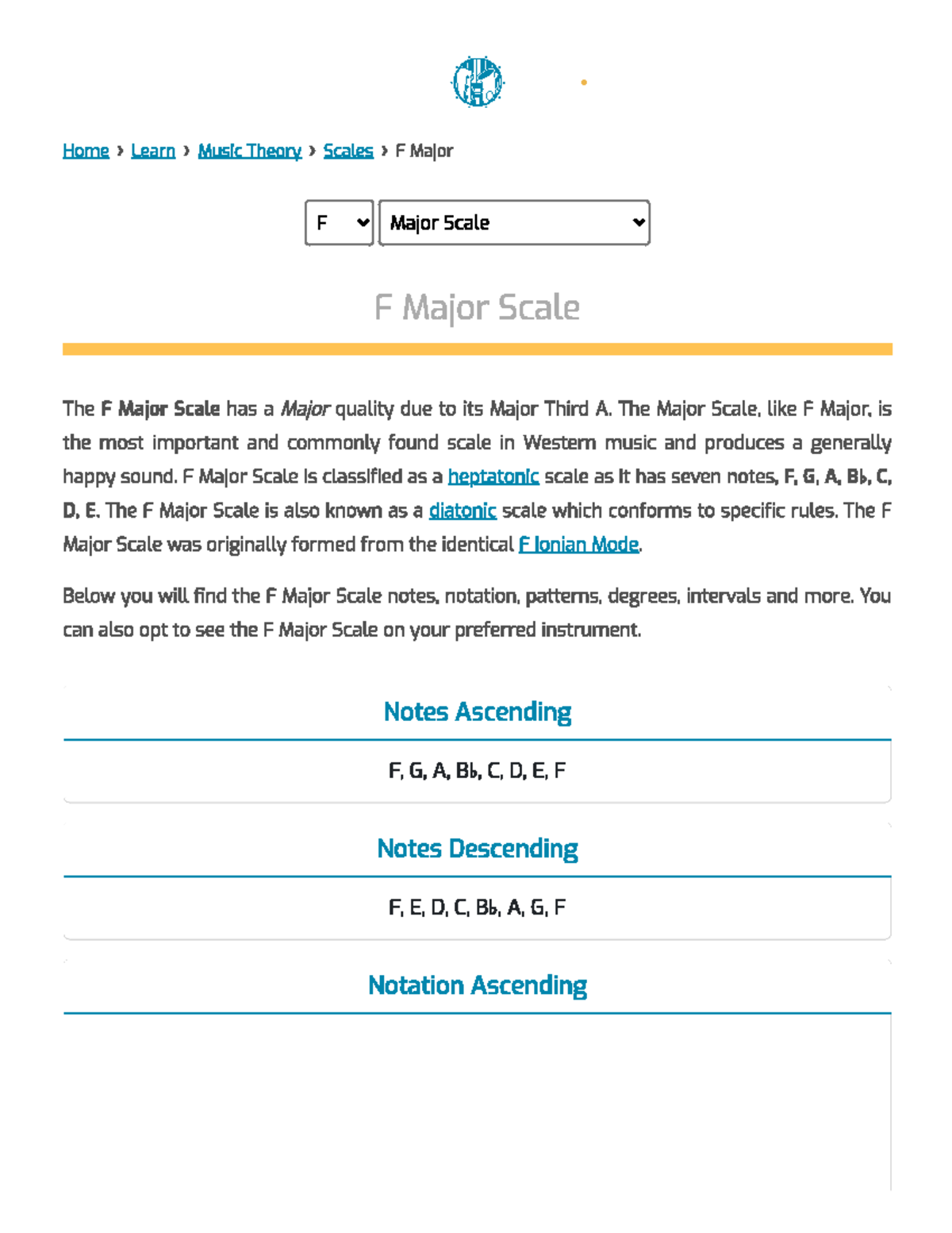 F Major scale - good - Home Learn Music Theory Scales F Major F Major ...