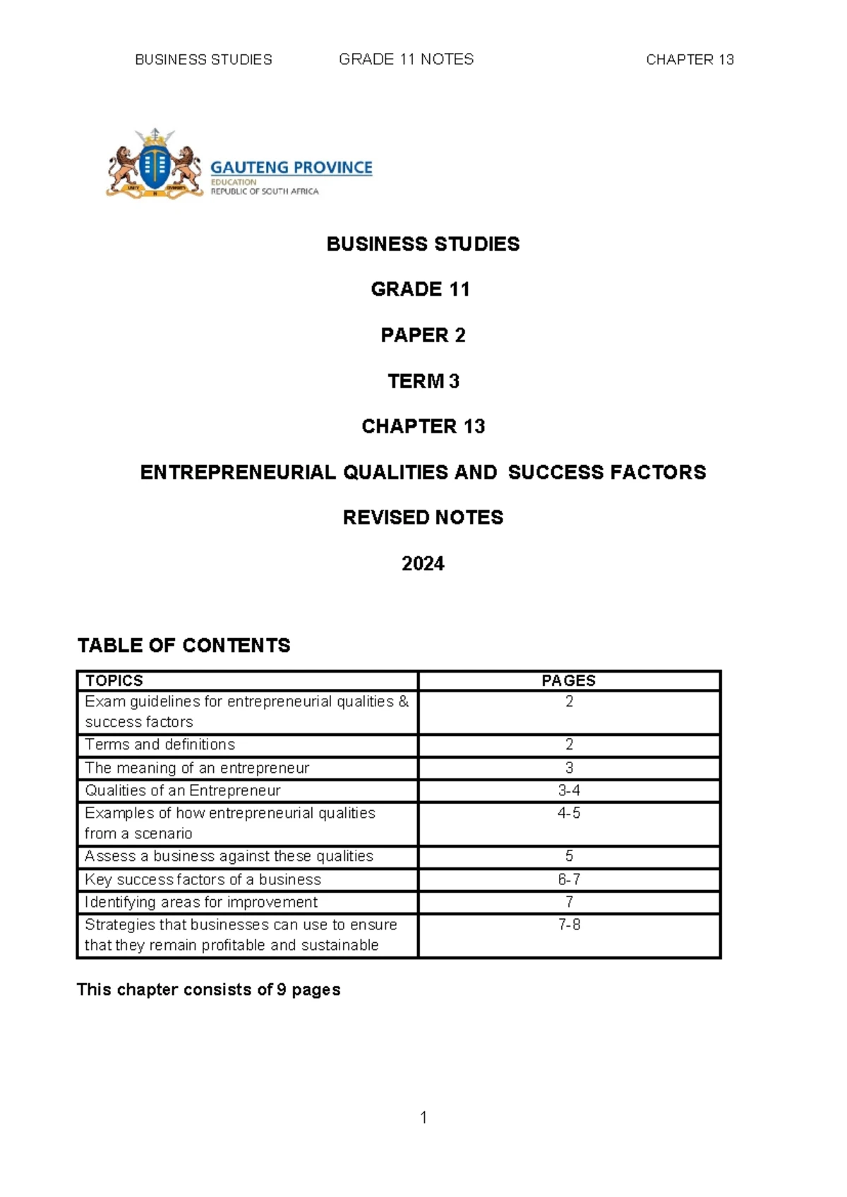 Chapter 13 Business Plan Notes - Business Studies G11 Term 3 (2024 ...