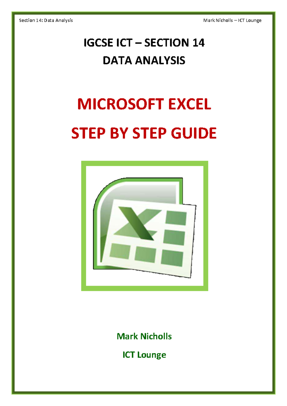 IGCSE ICT Section 14: Data Analysis Using Microsoft Excel Guide - Studocu