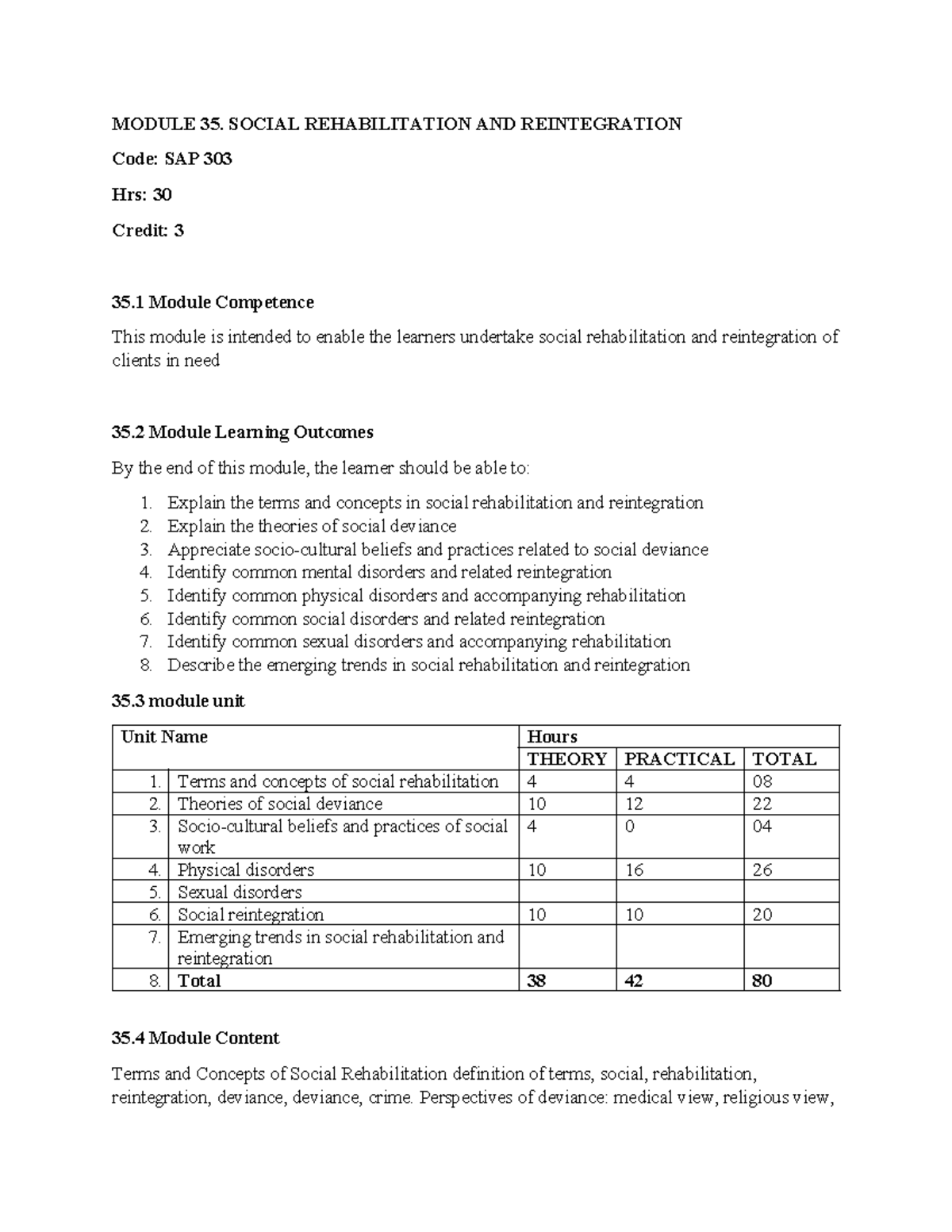 SAP 303 - Social Rehabilitation & Reintegration: Module Overview and ...