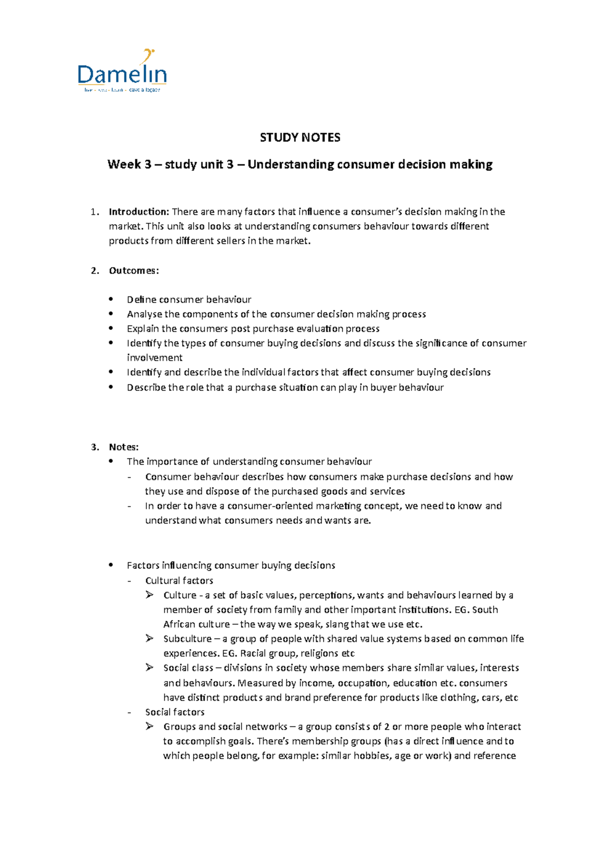 Understanding Consumer Decision Making: Week 3 Study Notes - Studocu