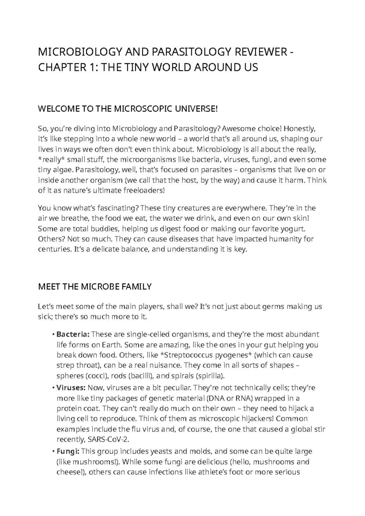 Microbiology & Parasitology Reviewer: Ch 1 - The Microscopic Universe ...