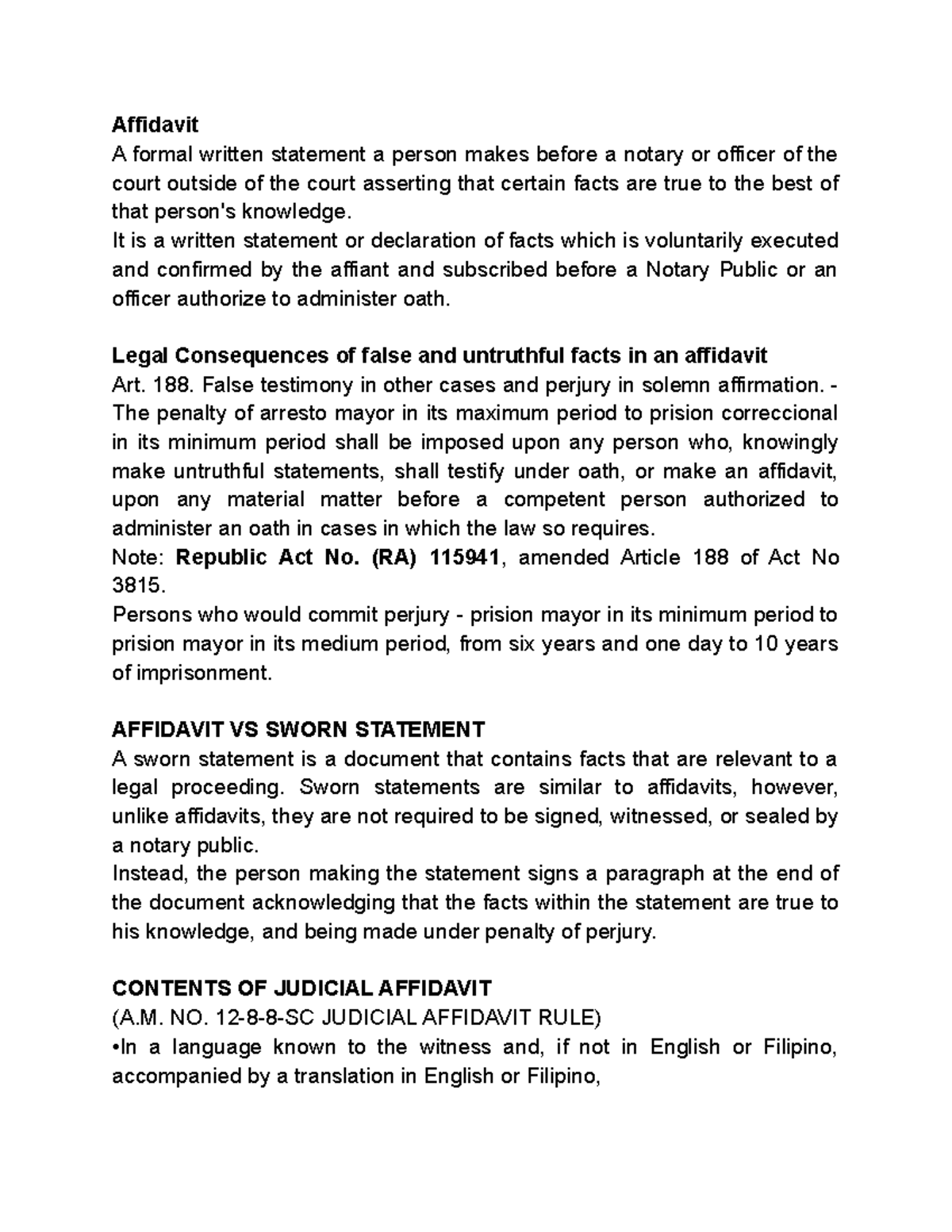 Affidavit Overview: Legal Foundations and Types Explained - Studocu