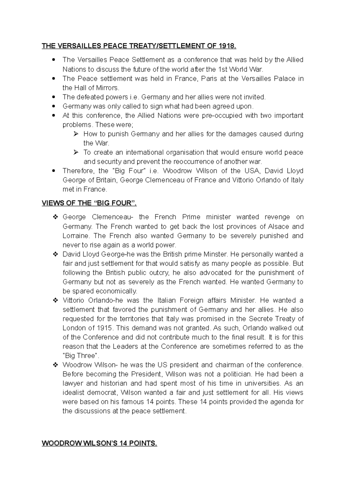 The Versailles Peace Treaty of 1918: Key Terms and Reactions - Studocu