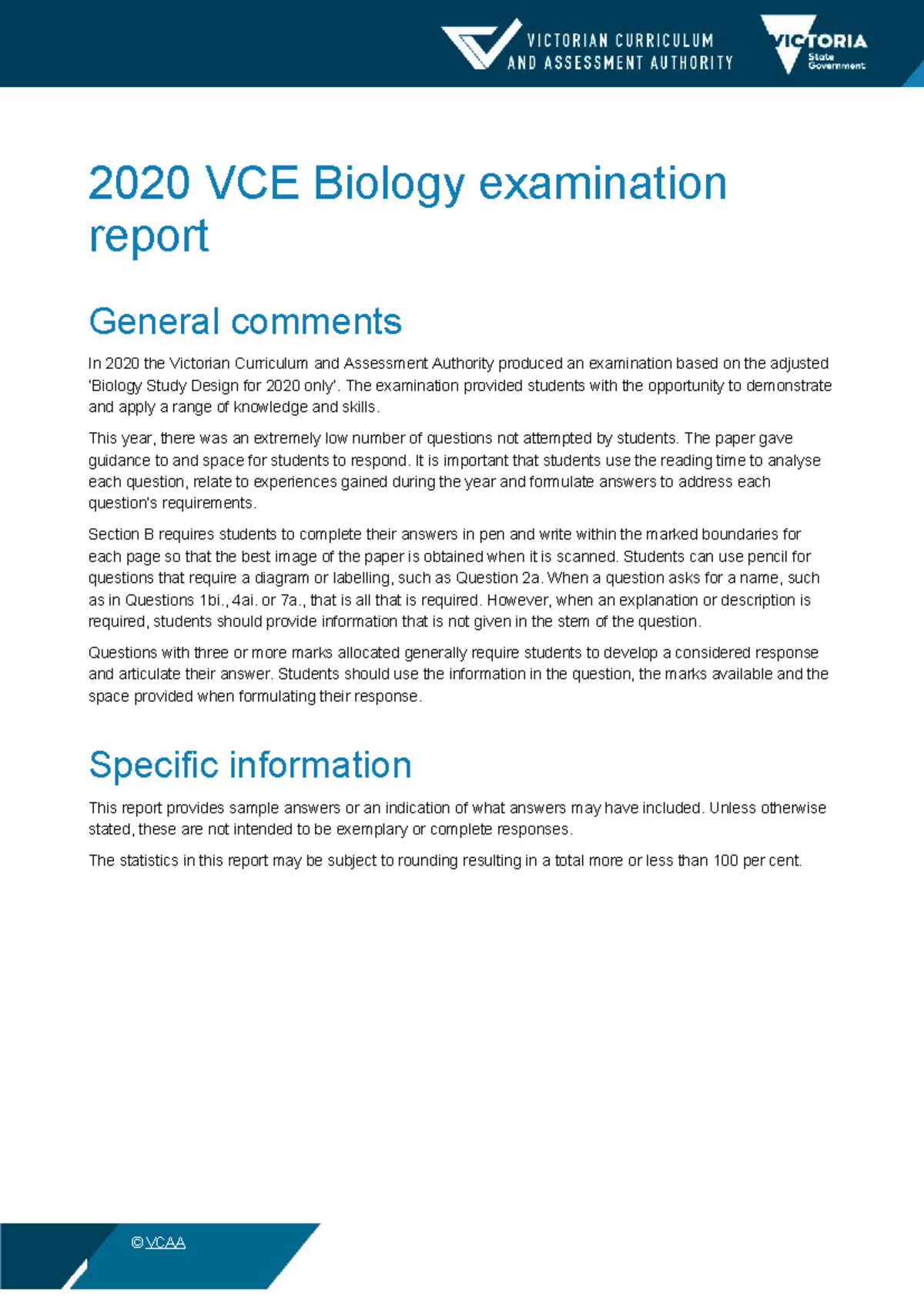 2020 VCE Biology Exam Report: Key Insights and Comments - Studocu