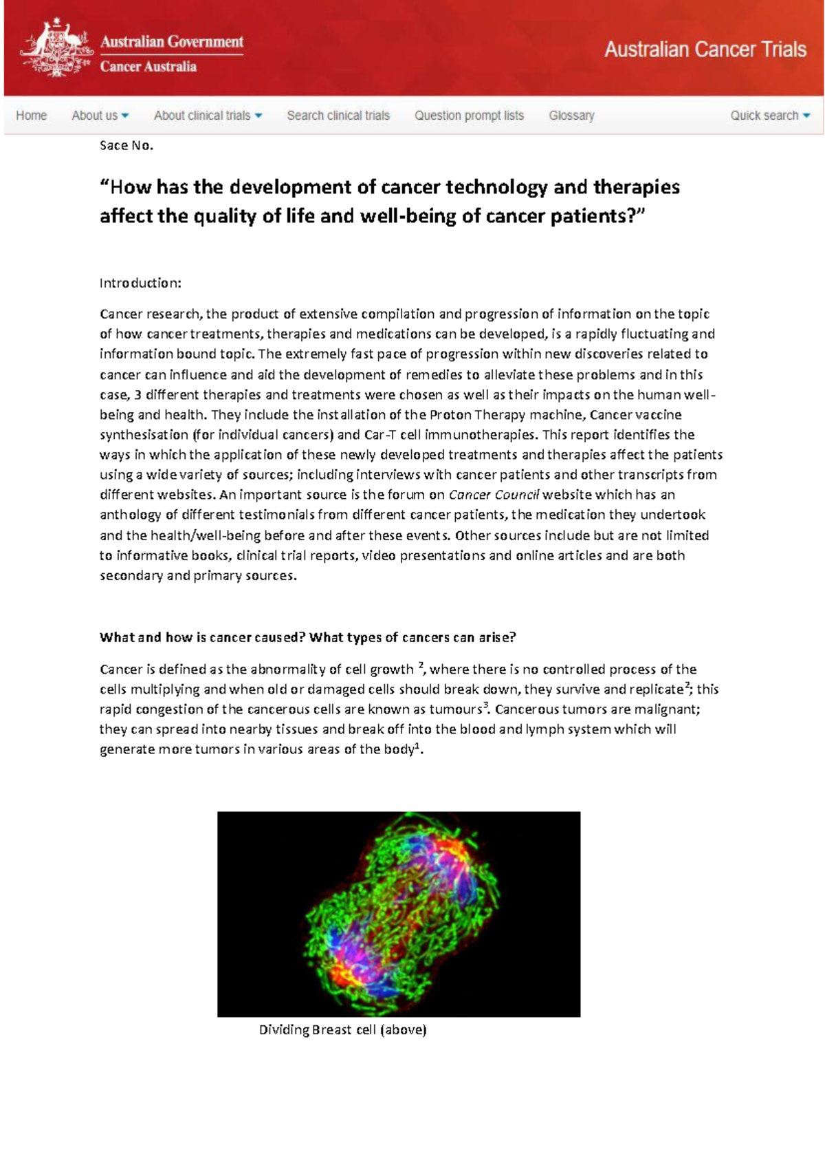 Research Project Outcome - “How has the development of cancer ...