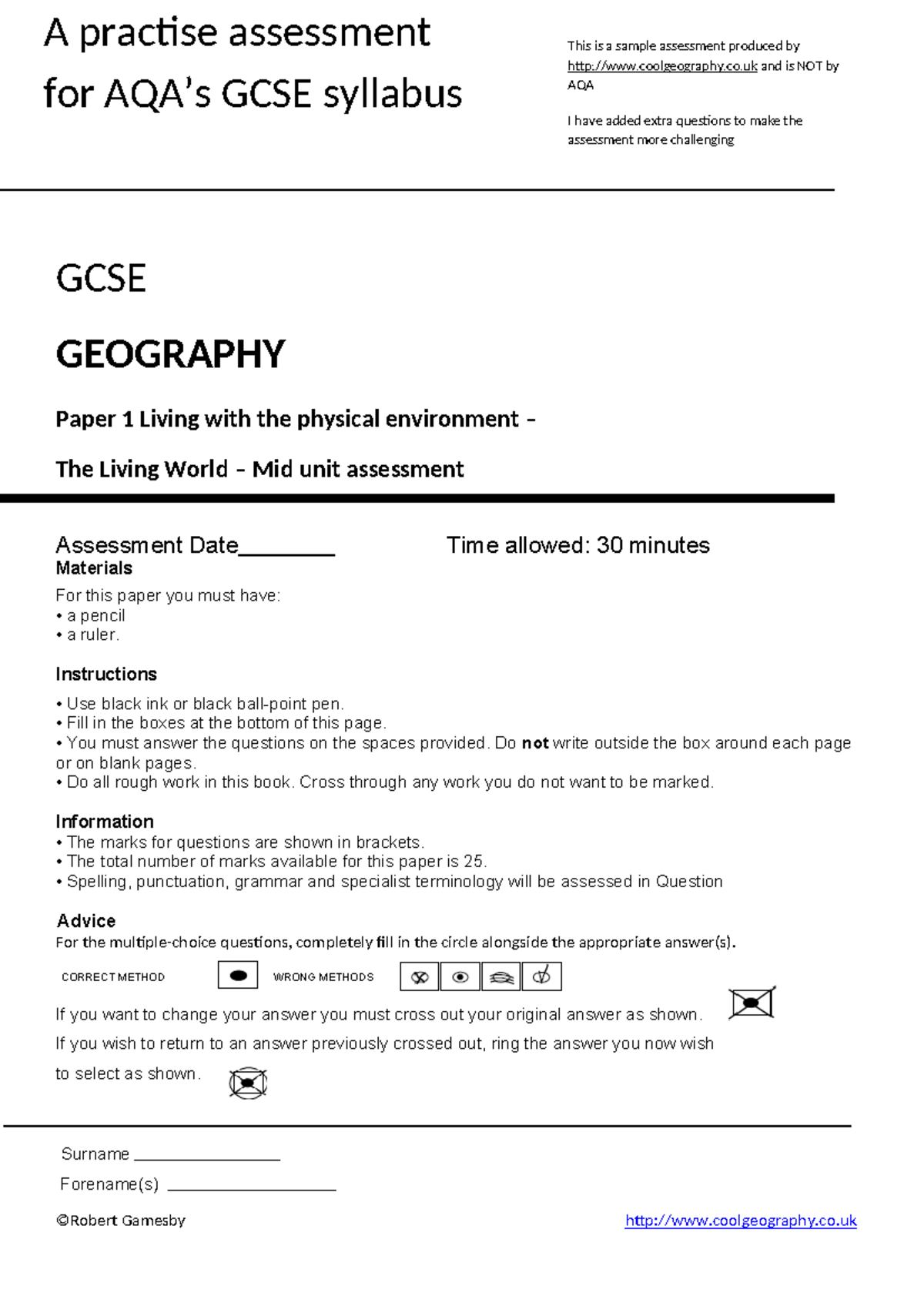 GCSE Geography Paper 1: Living World Mid Unit Assessment - Studocu