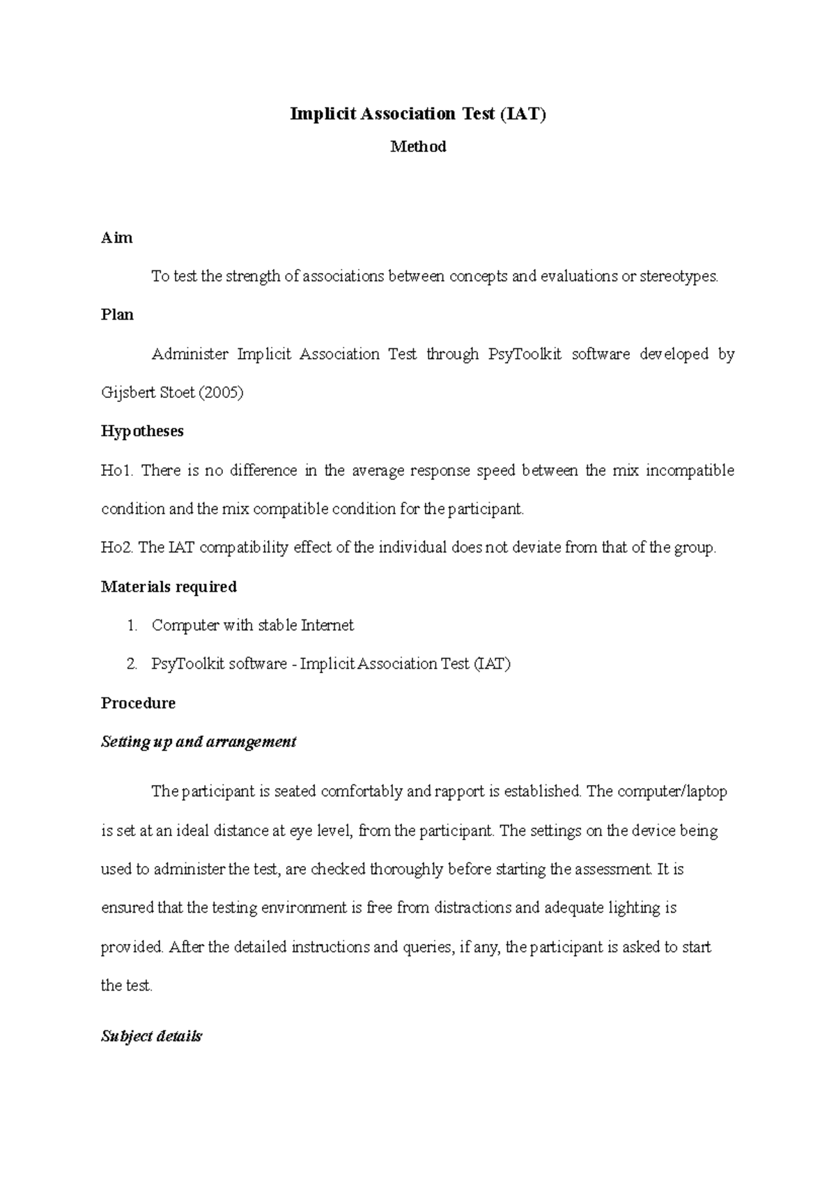 Copy of Implicit Association Test.Method file - Implicit Association ...
