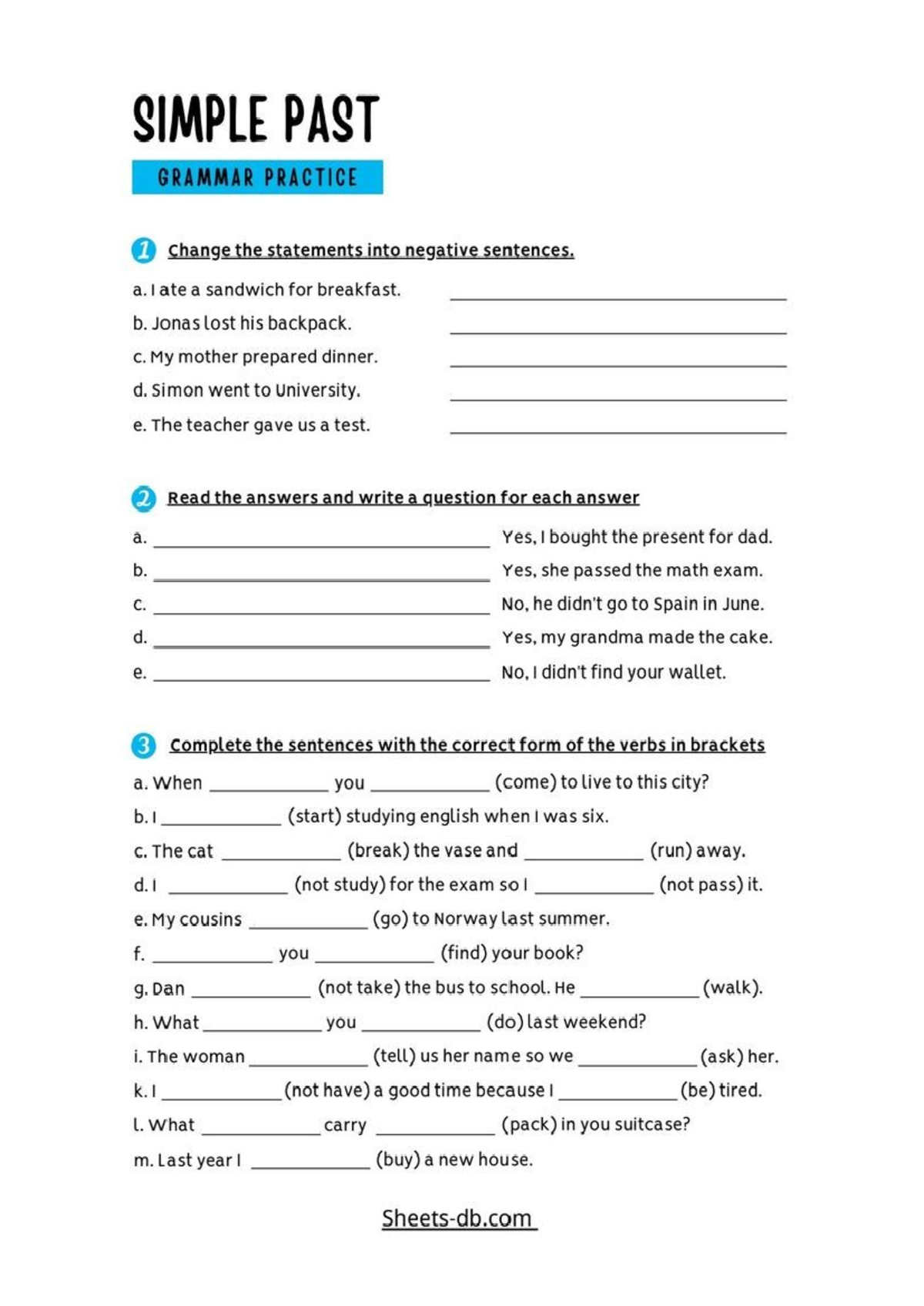 SIMPLE PAST GRAMMAR PRACTICE - Bài Tập Thì Quá Khứ Đơn - Studocu