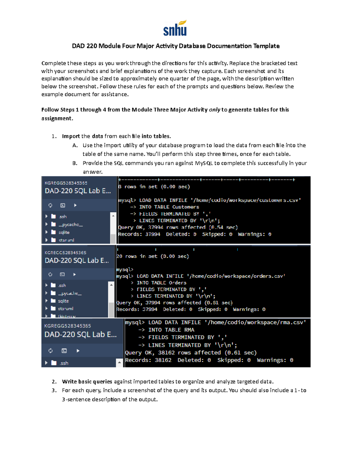4-3 Major Activity: Load and Query the Data - DAD 220 Module Four Major Activity Database - Studocu