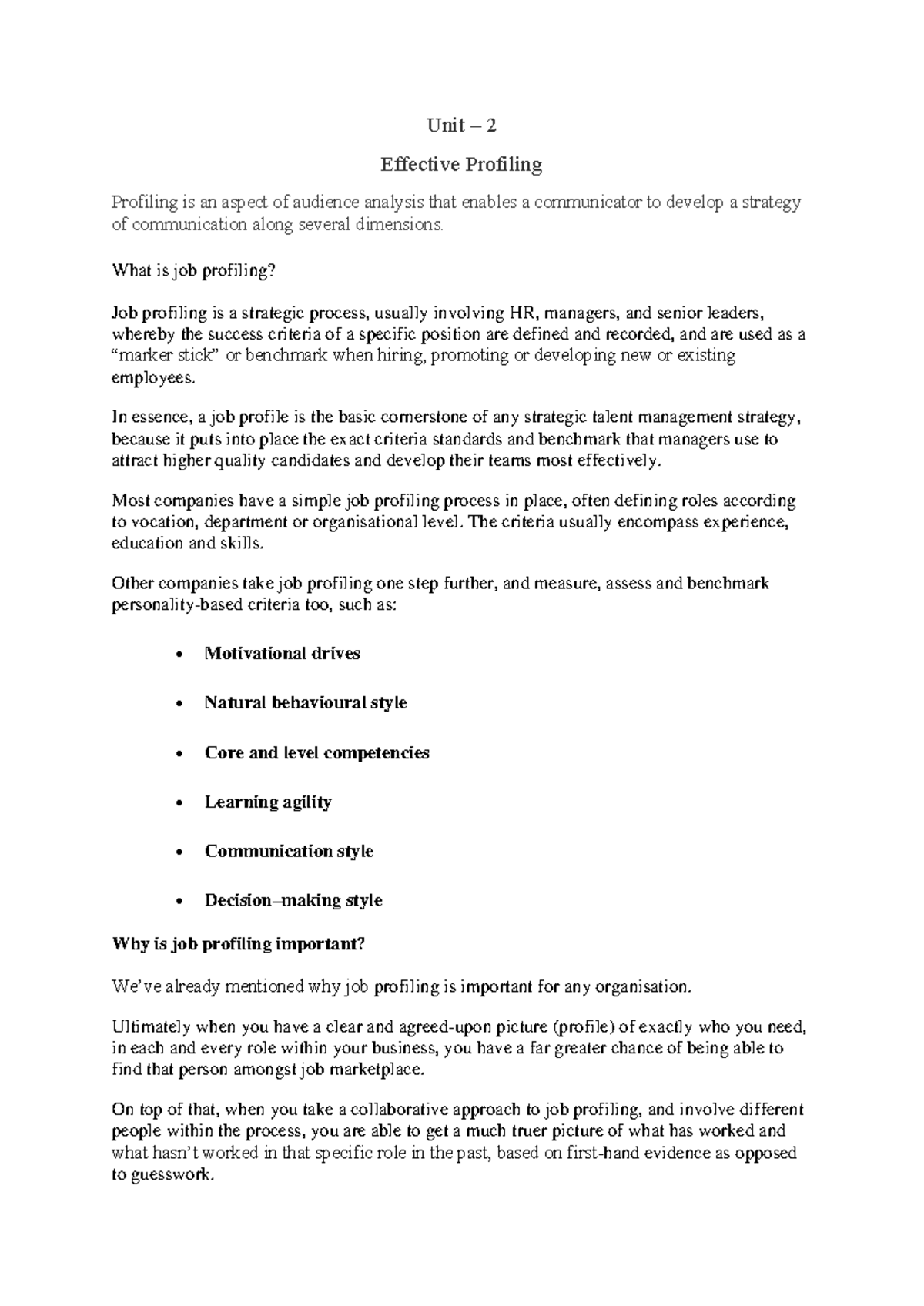 Unit 2: Effective Profiling and Building Relationships in Business ...
