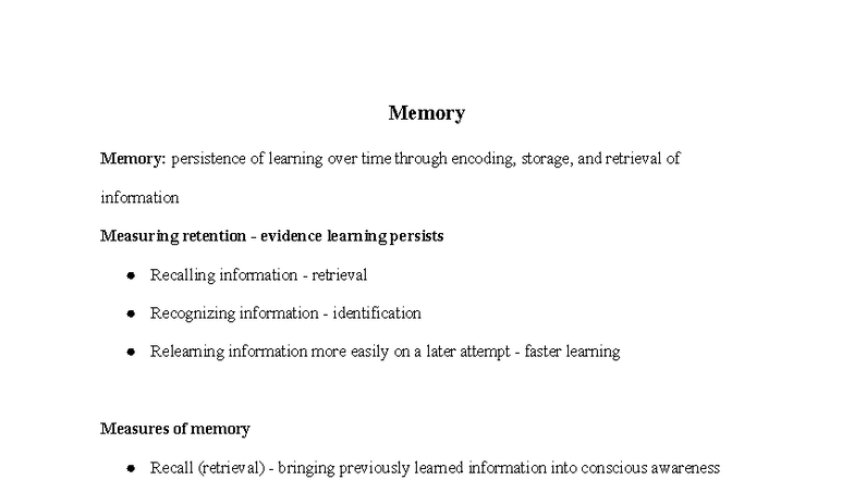 Psychology 2 3 - Memory and Learning Concepts Overview - Studocu