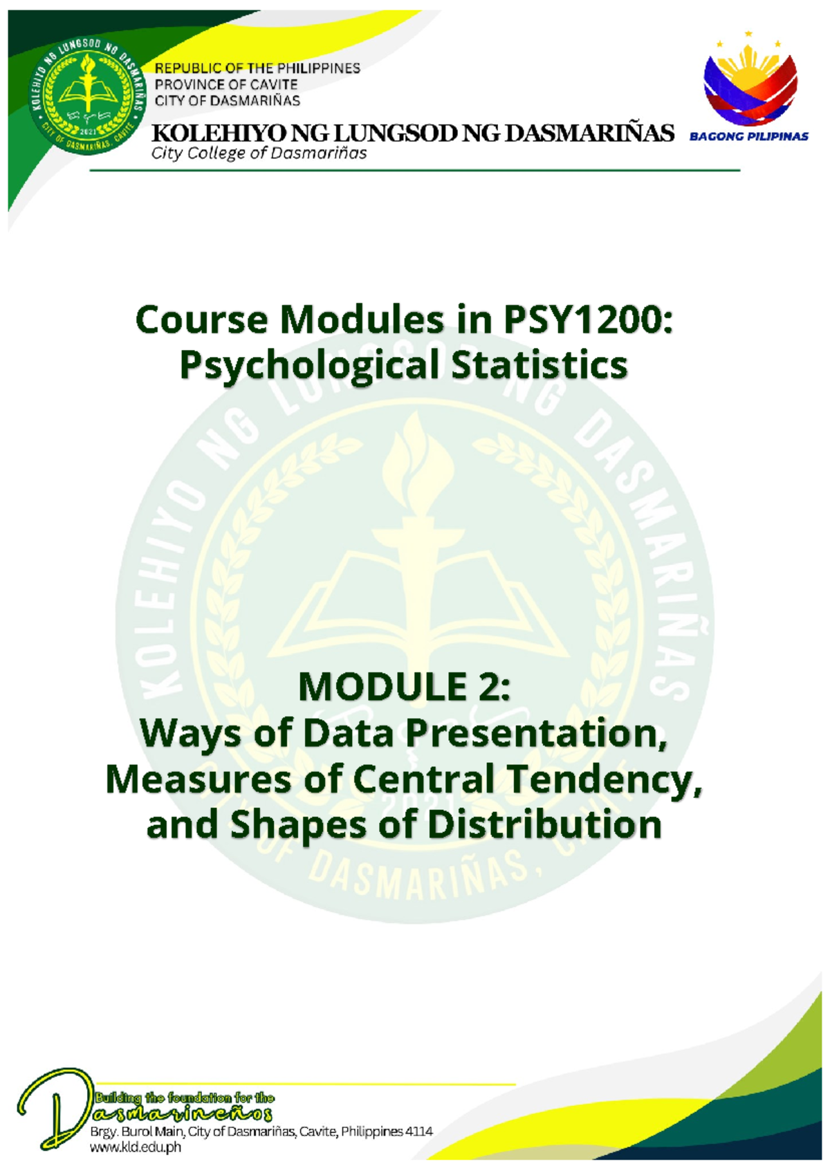 PSY1200 Module 2: Data Presentation & Central Tendency Analysis - Studocu