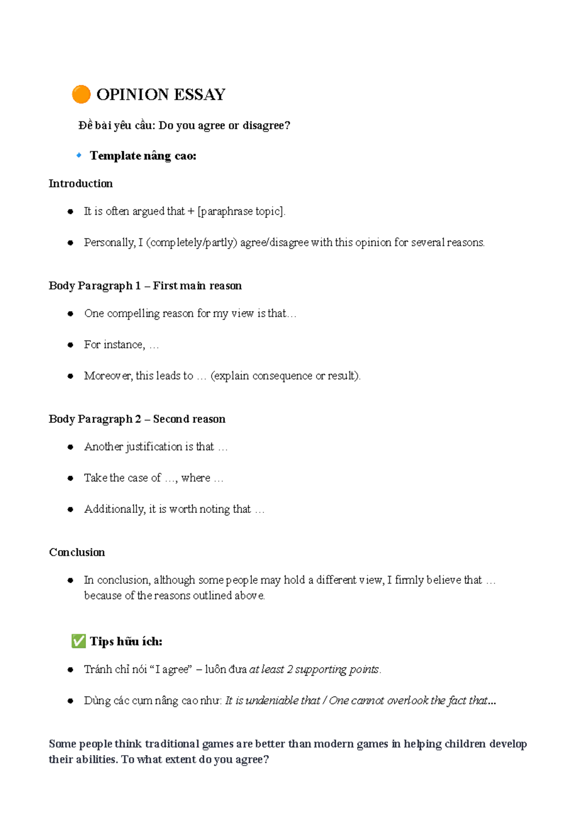 Opinion essay template: do you agree or disagree? - Studocu