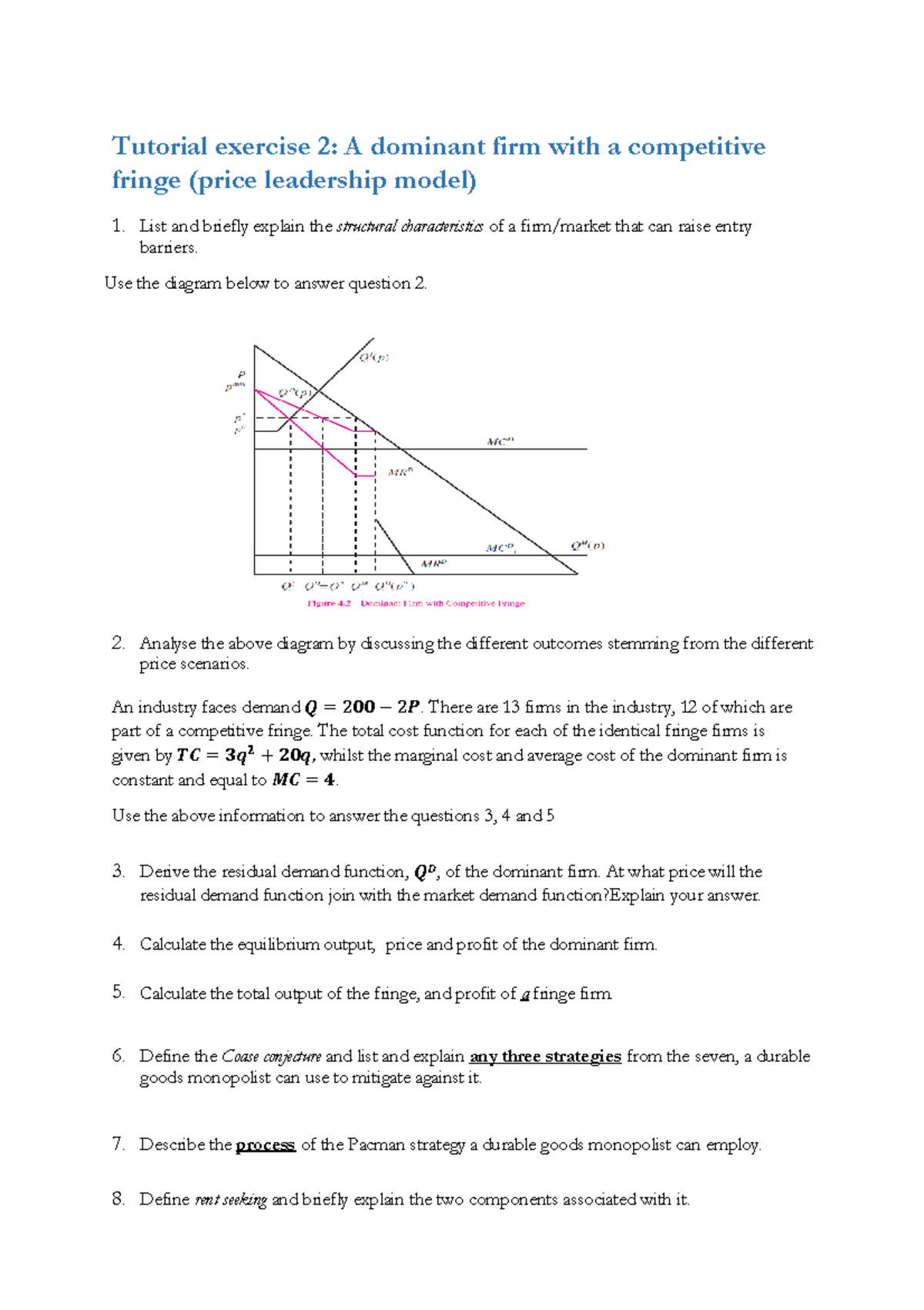 Tutorial Exercise 2: Price Leadership Model Analysis - TUT2 - Studocu
