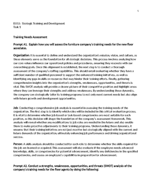 D353 Task 1 - Task 1 - 1 D353: Strategic Training and Development Task ...