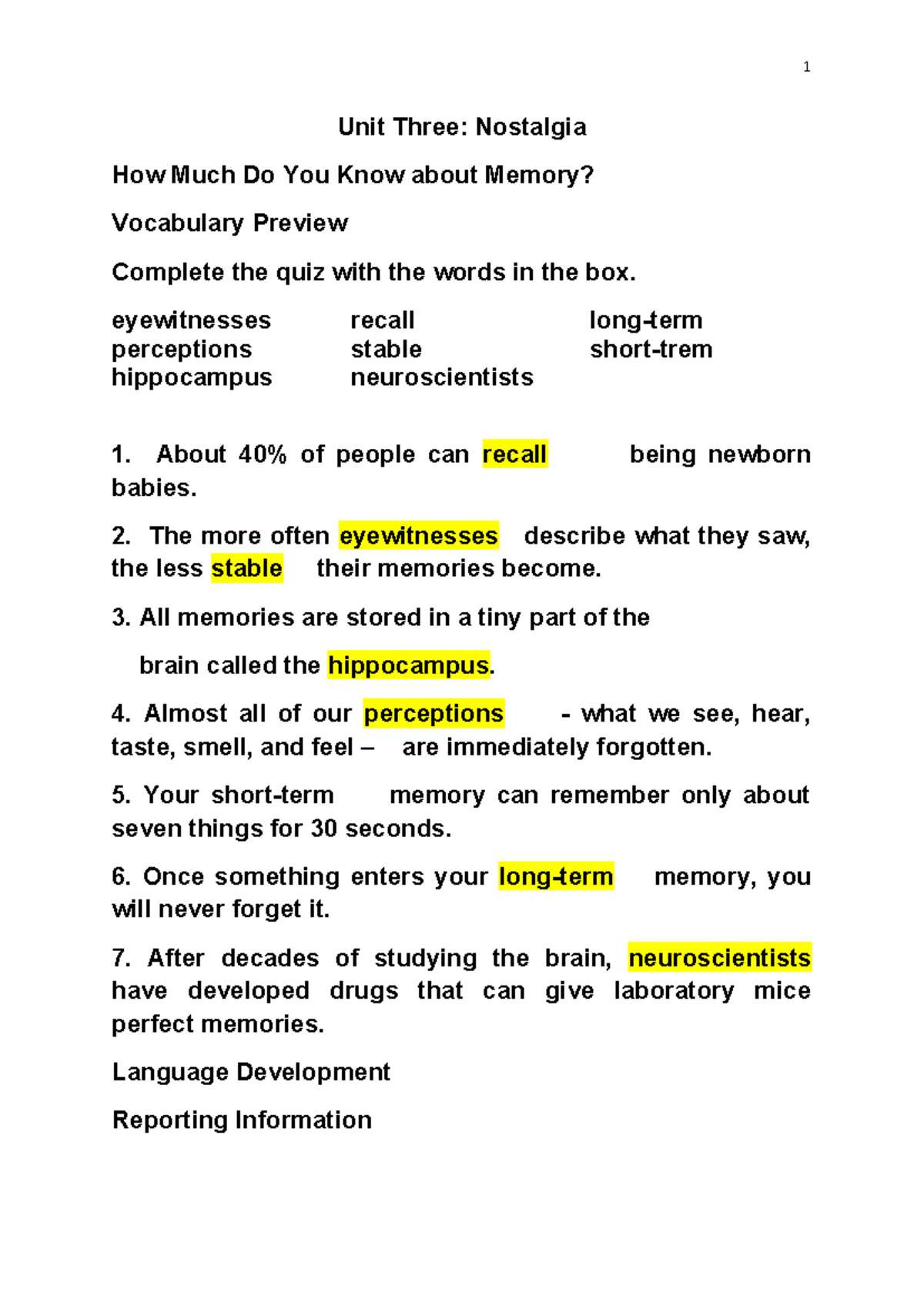 Unit-three compress - Unit Three: Nostalgia How Much Do You Know about ...
