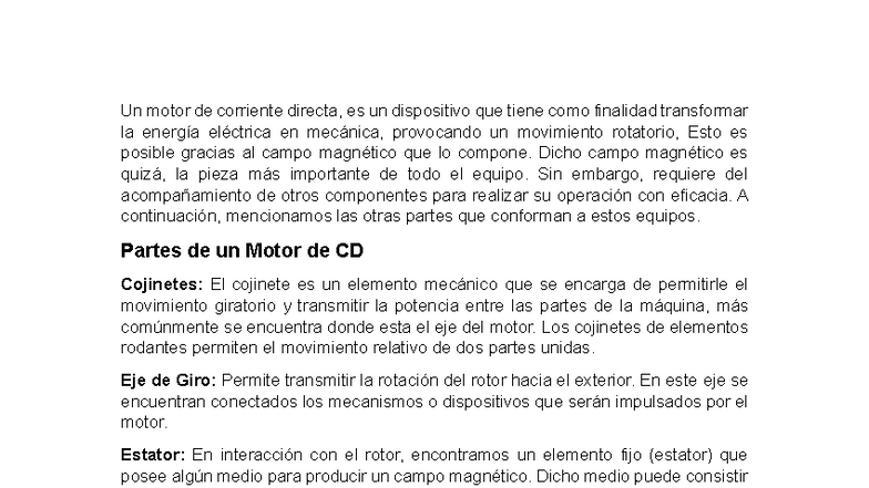 Tarea 1: Partes de un Motor de Corriente Directa (CD) - Studocu