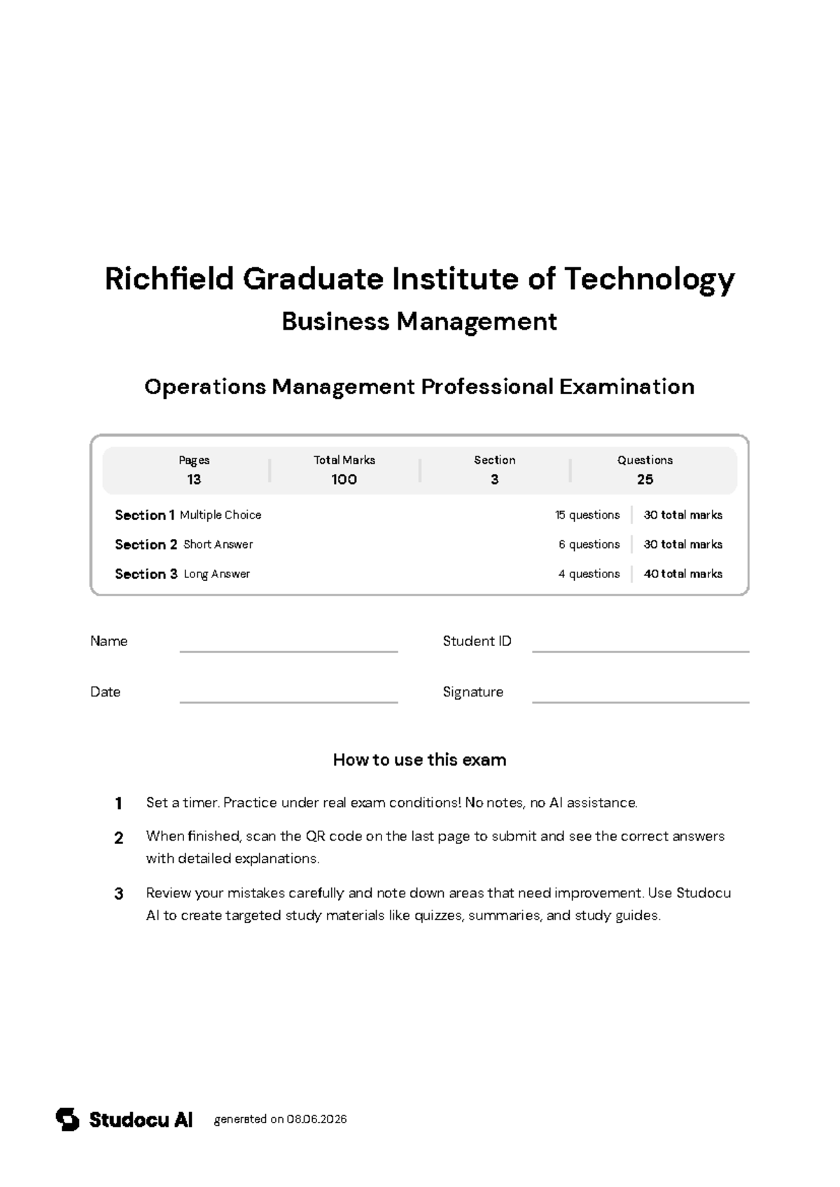 Operations Management Final Exam - Studocu