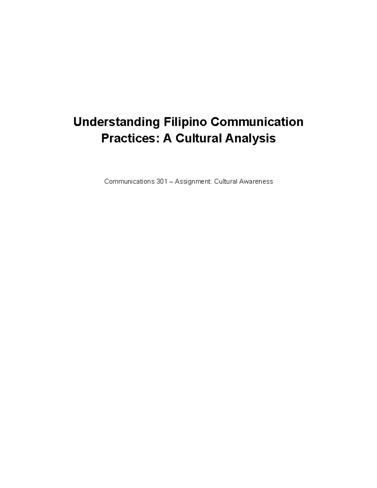 Cultural Analysis of Filipino Communication Practices: Comm 301 ...