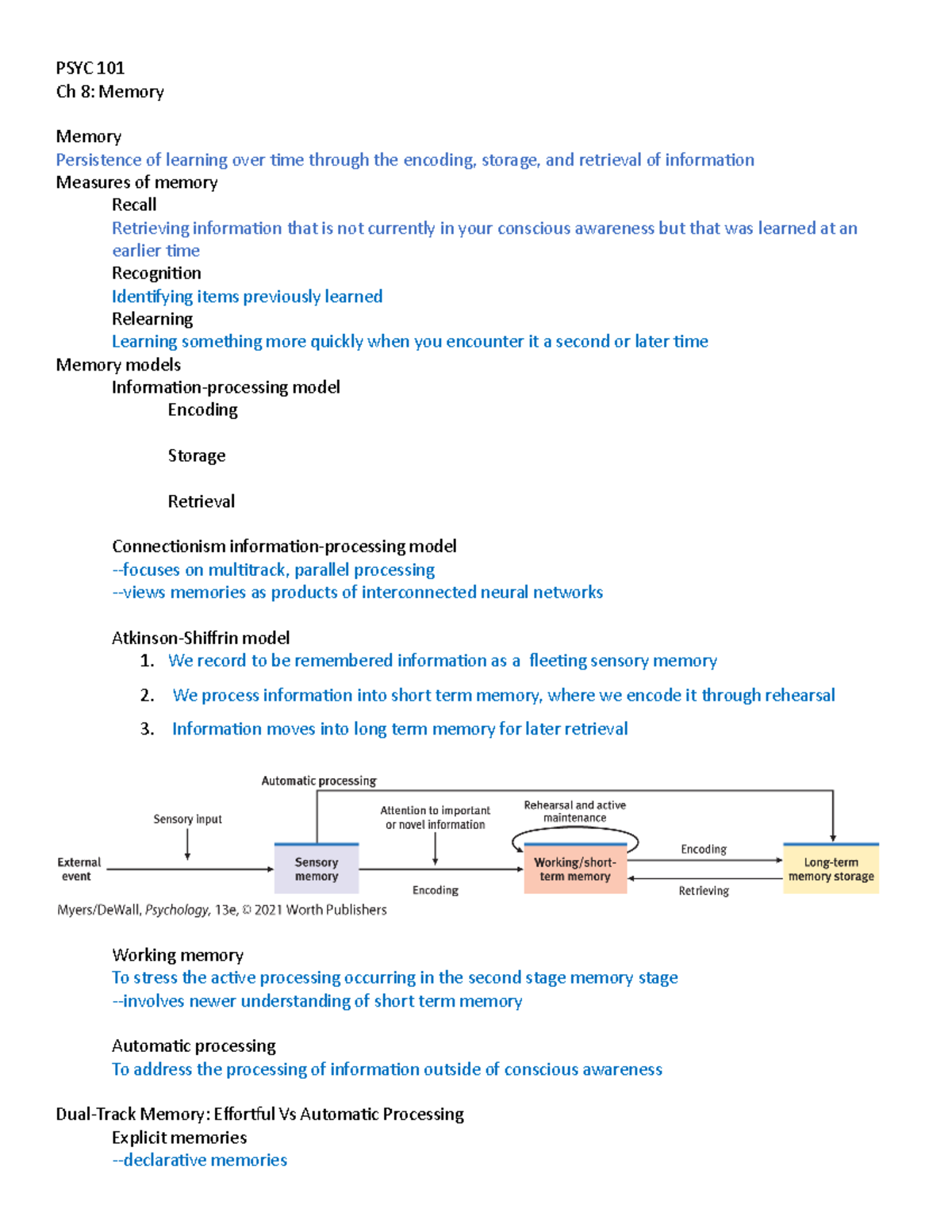 Ch 8 - Memory Outline - PSYC 101 Ch 8: Memory Memory Persistence of ...