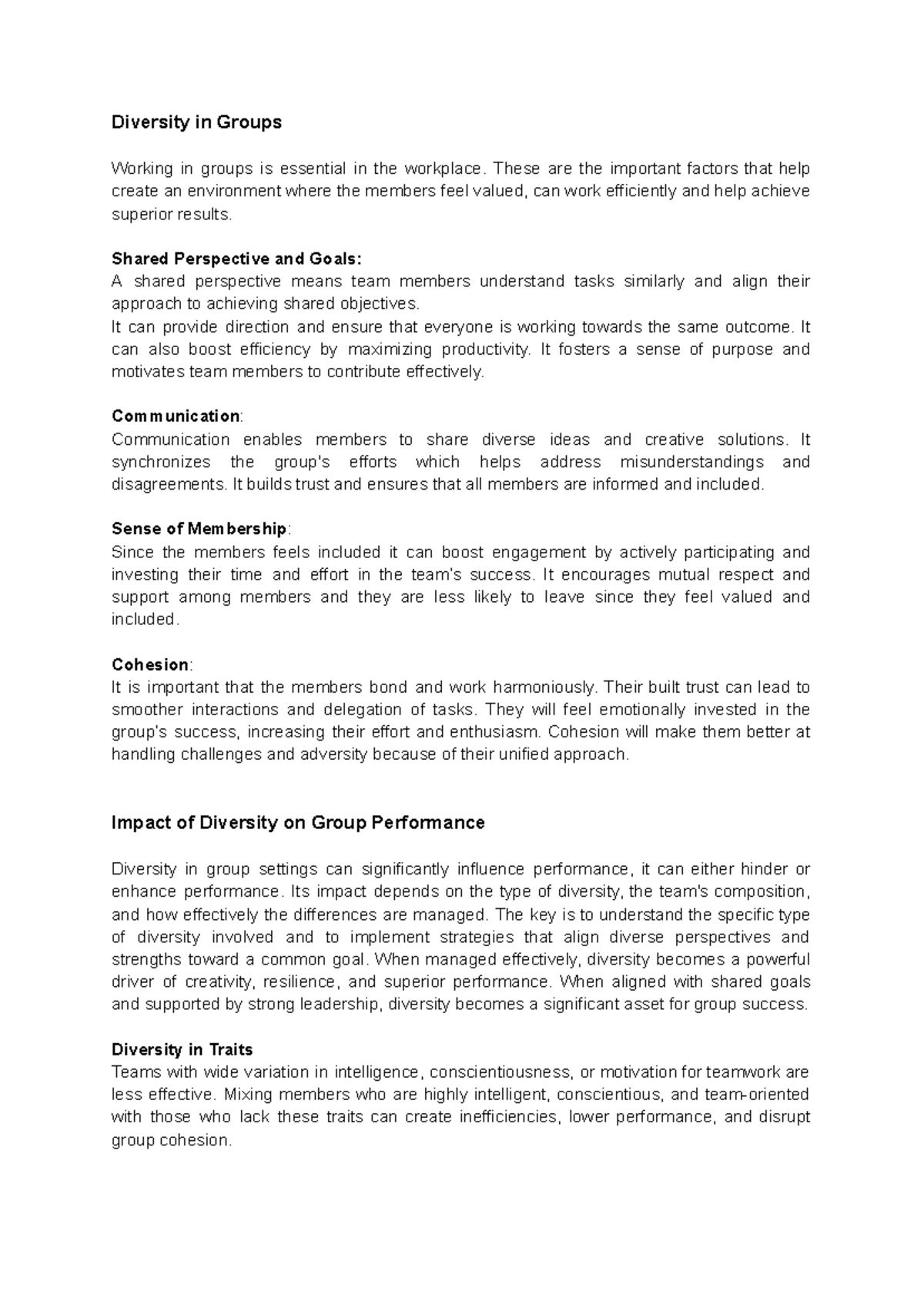Diversity in groups - Diversity in Groups Working in groups is ...