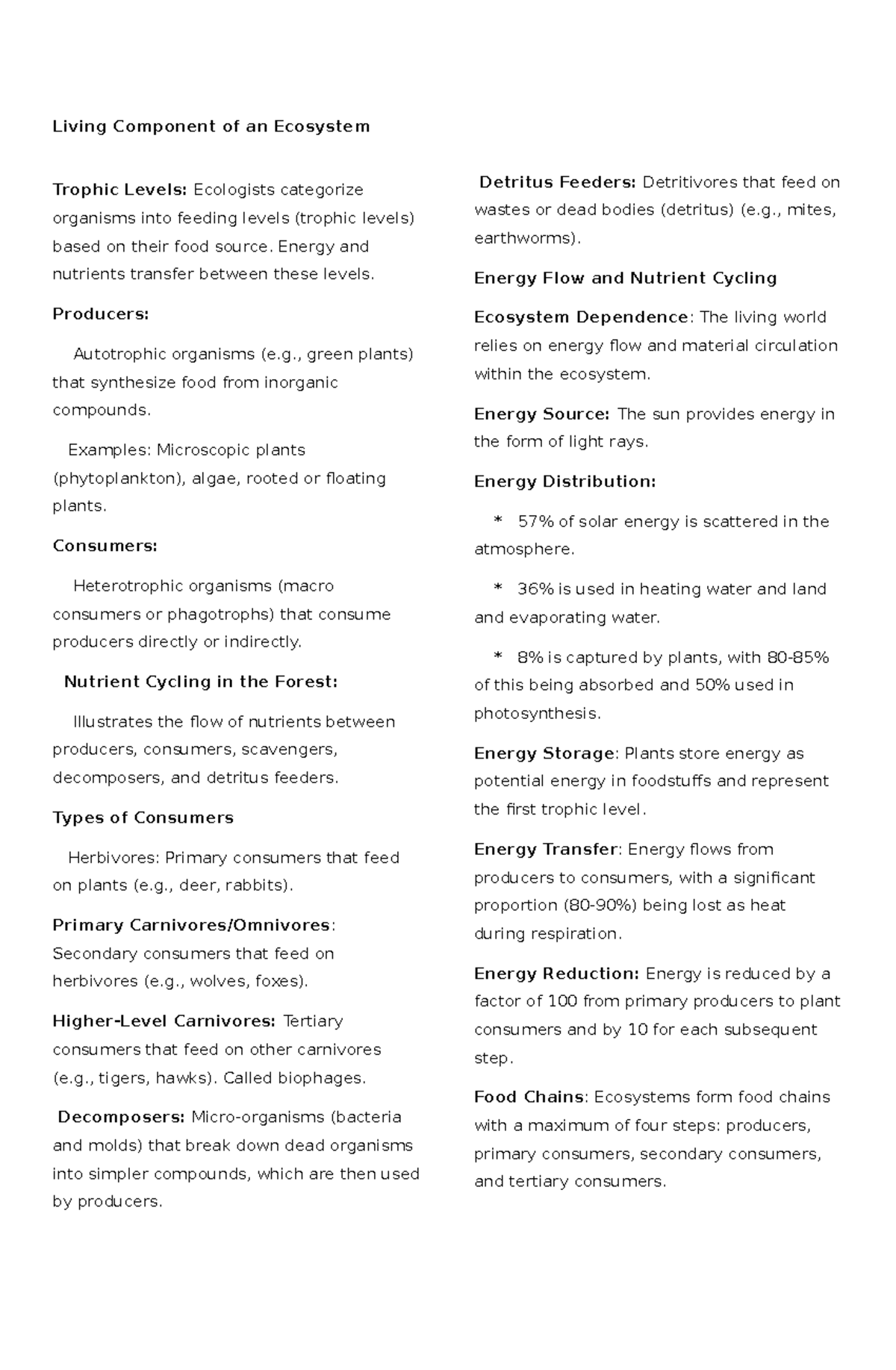 Nscii - Ecosystem Trophic Levels and Energy Flow Overview - Studocu