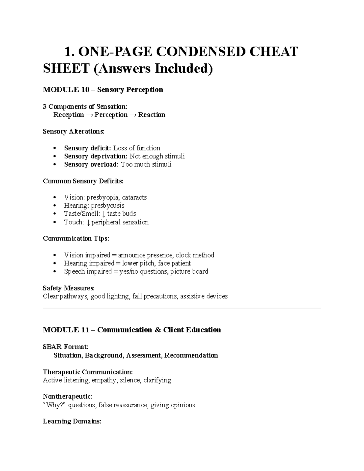 Exam 4 Study Guide: Sensory Perception & Communication (Modules 10-12 ...