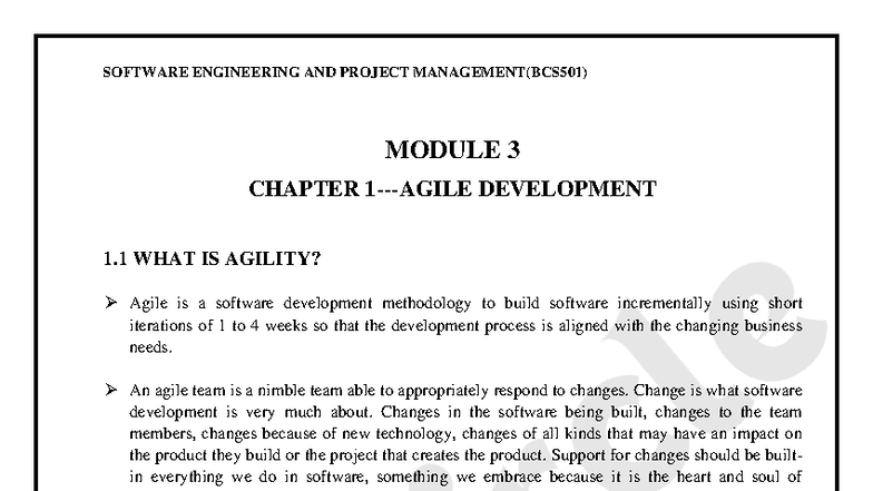 SOFTWARE ENGINEERING AND PROJECT MANAGEMENT (BCS501) MODULE 3: AGILITY IN - Studocu