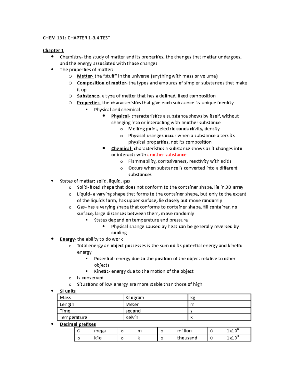 CHEM 131: Exam 1 Study Guide for Chapters 1-3.4 - Studocu