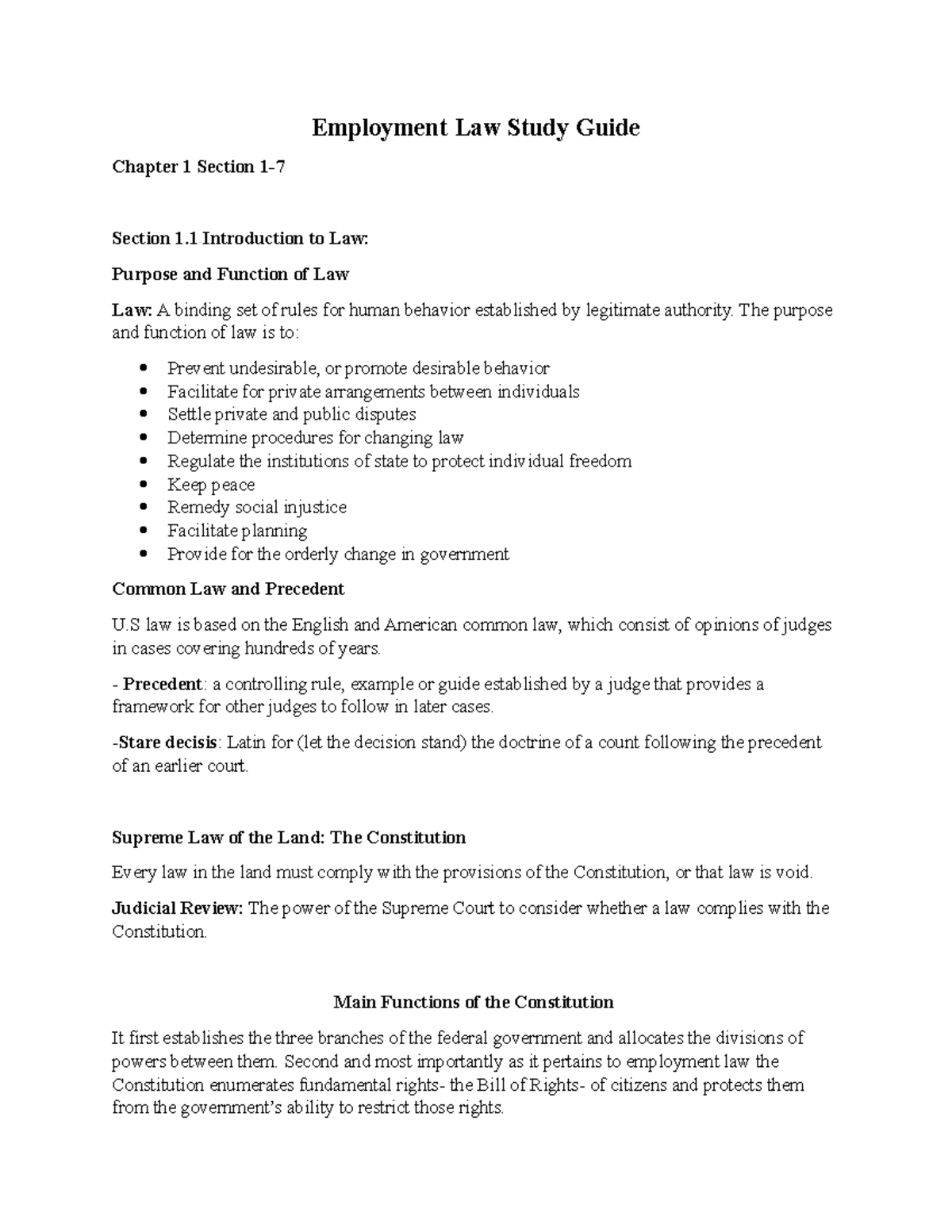 Employment Law Study Guide: Key Concepts and Federal Regulations - Studocu
