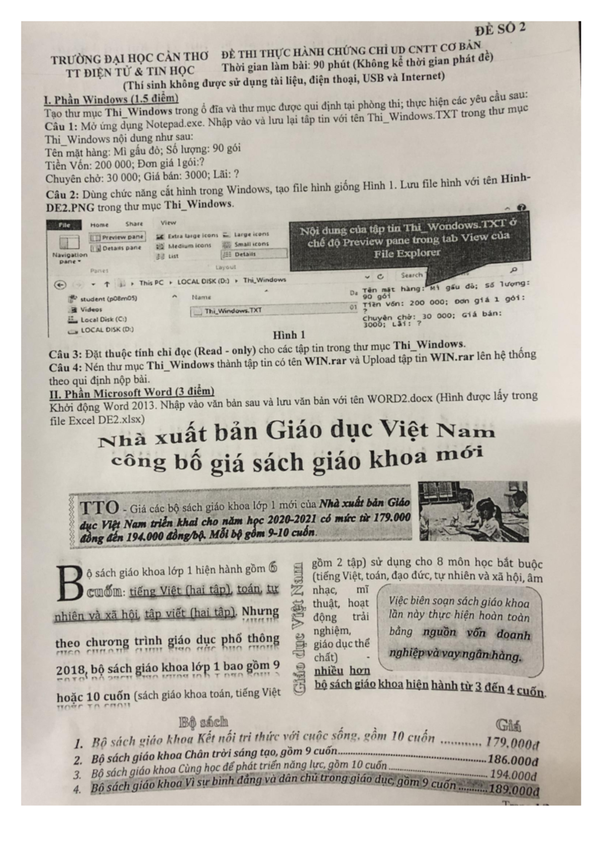 DE 2: THI THUC HANH CHUNG CHI UD CNTT COBAN TAI HQC - Studocu