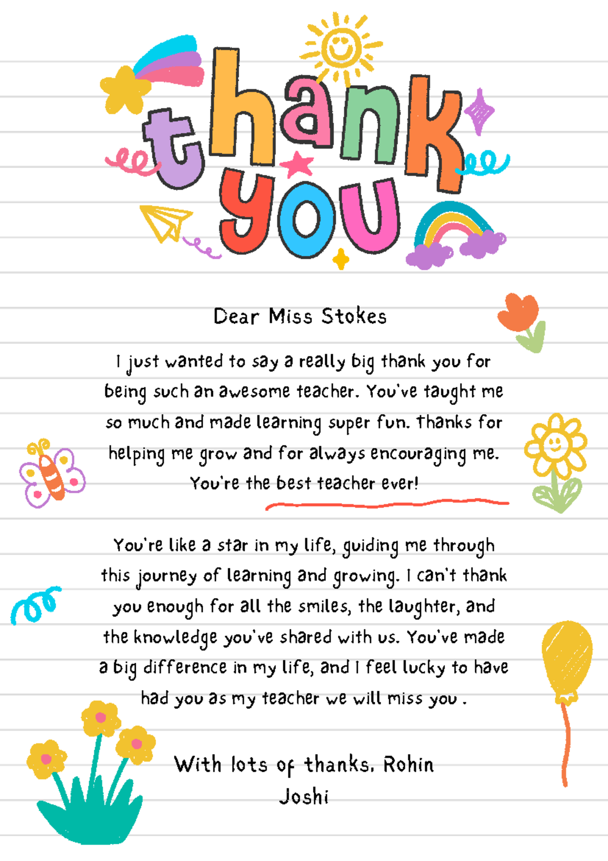 Thank You Letter to Miss Stokes: A Heartfelt Tribute - Studocu