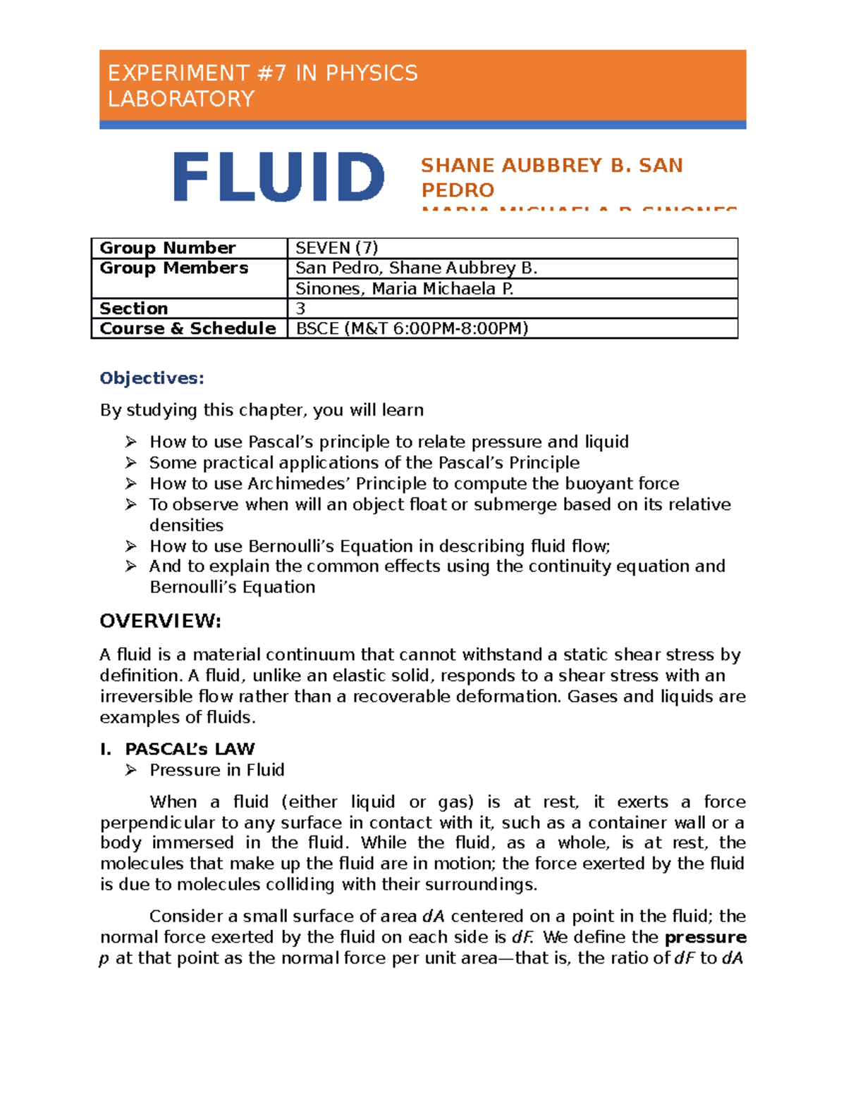 BSCE 3: Fluids Laboratory Experiment (Virtual) Insights & Applications ...