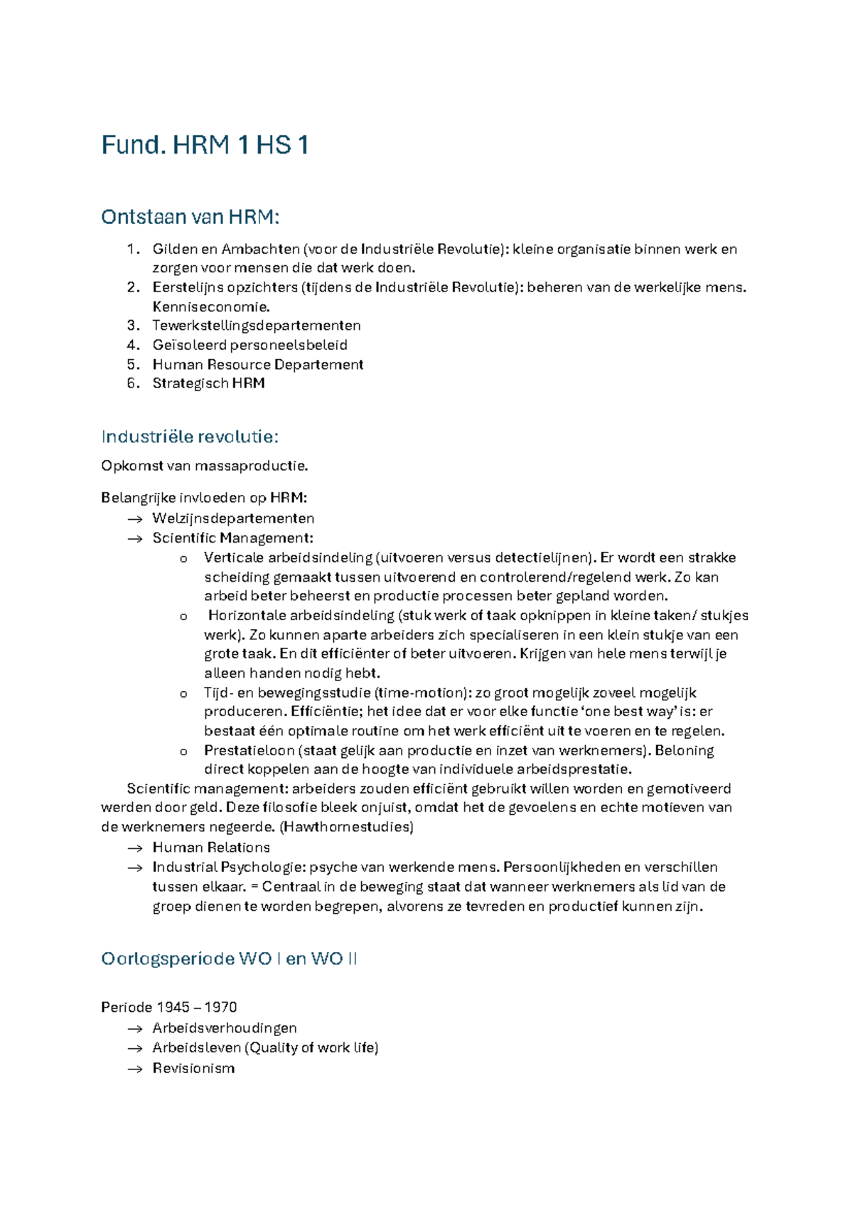 Fund. HRM 1 - Samenvatting van de Ontwikkeling van HRM en Strategisch ...